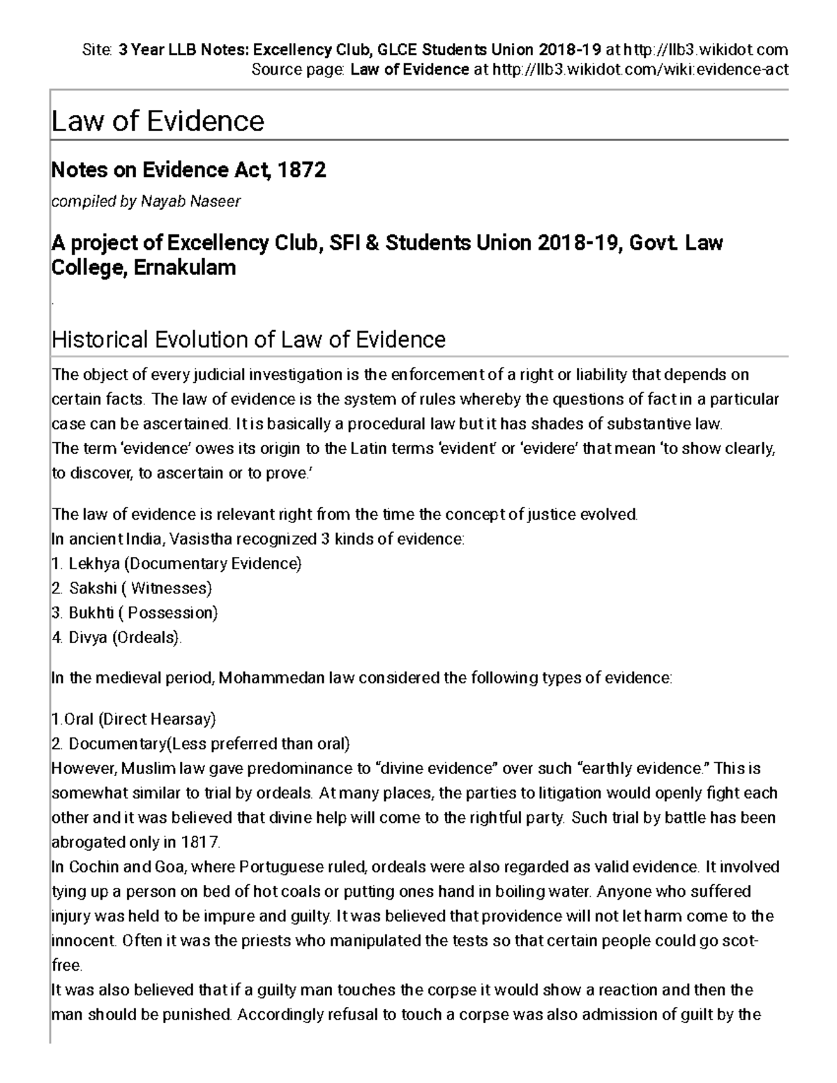 3 Year LLB Notes Excellency Club, GLCE Students Union 2018-19 Law of ...
