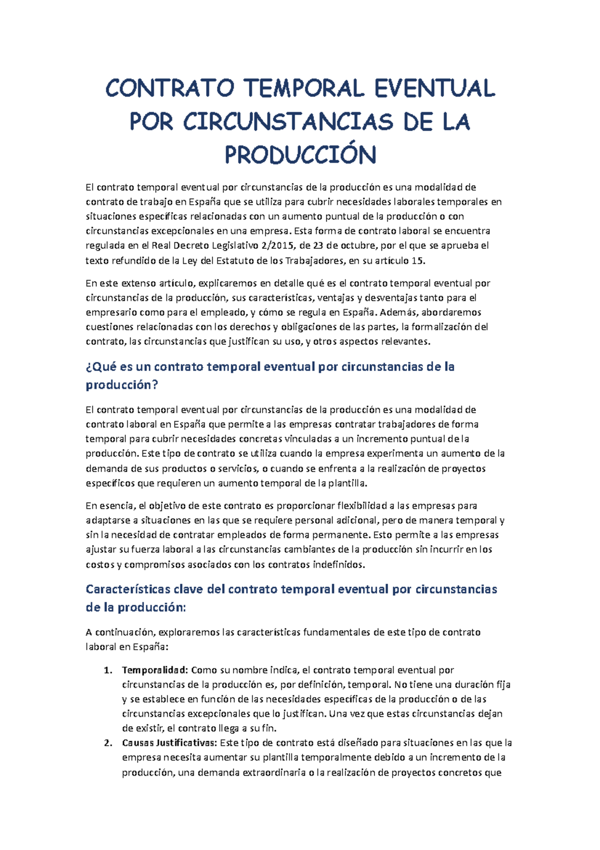 Contrato Temporal Eventual por Circunstancias de la Producción ...