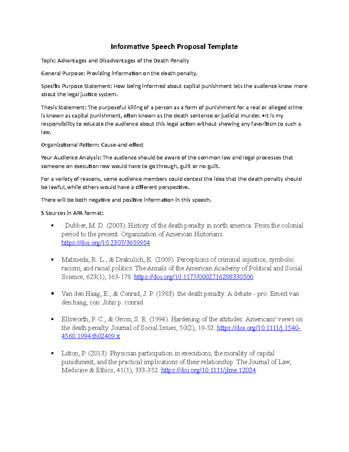 Informative Proposal Template Final - Informative Speech Proposal ...