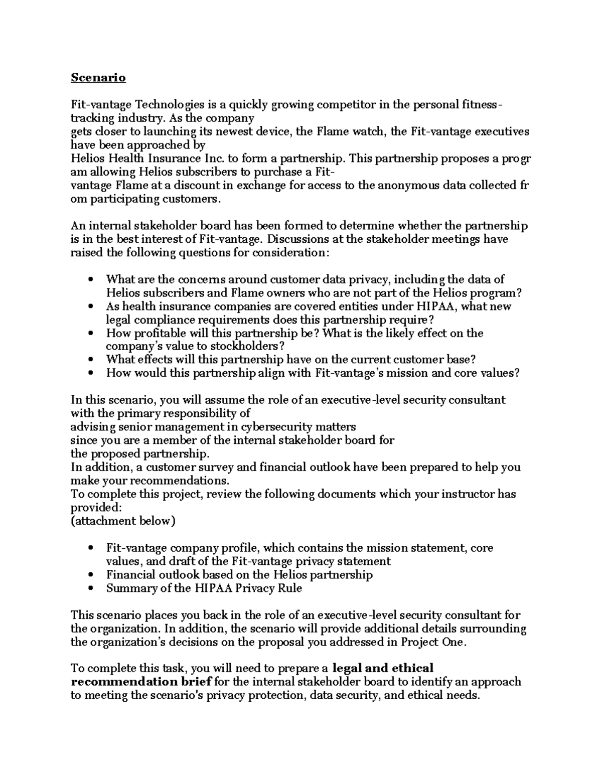 CYB-260 Project 3 - Scenario Fit-vantage Technologies is a quickly ...