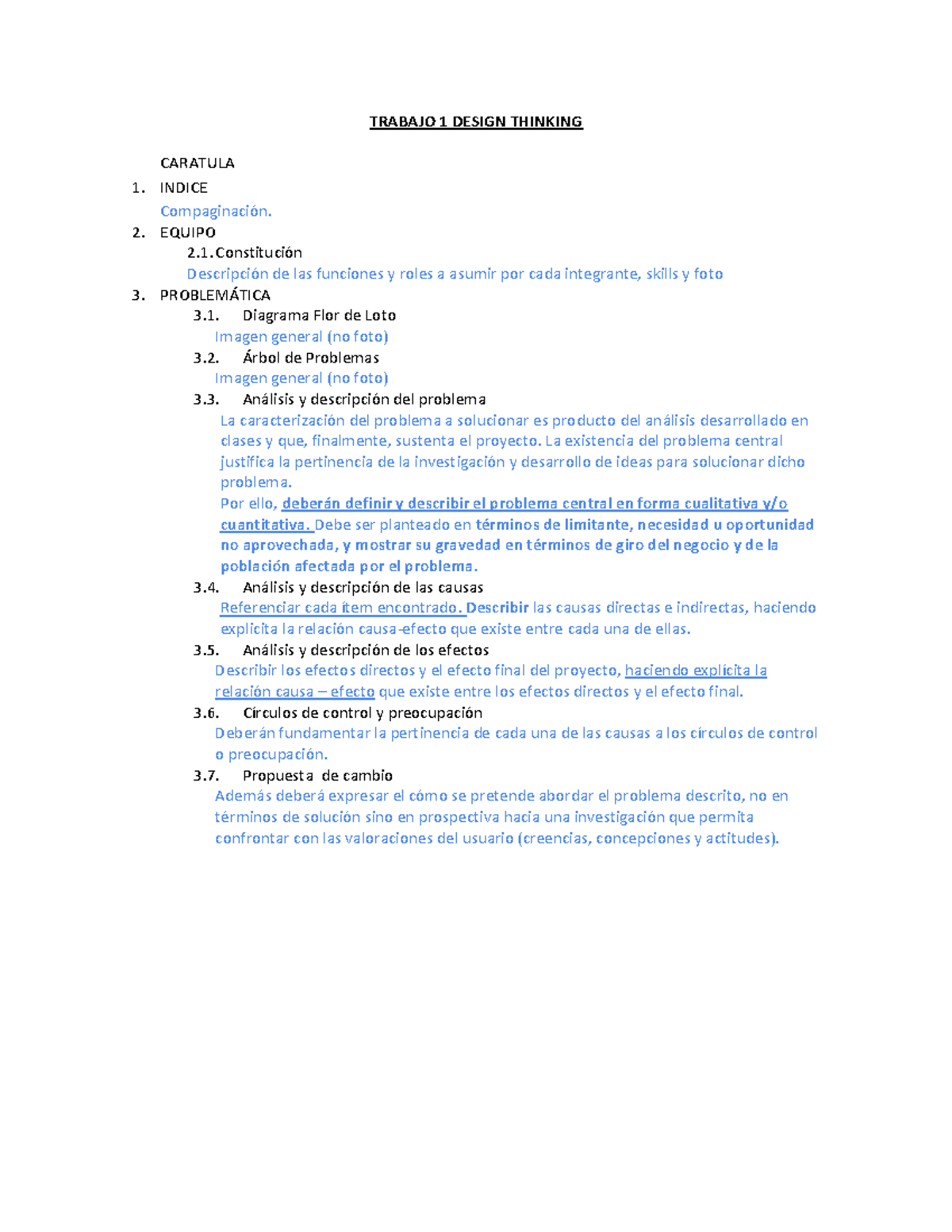 TB1 Estructura - TRABAJO 1 DESIGN THINKING CARATULA 1. INDICE Compaginación. 2. EQUIPO 2. - Studocu