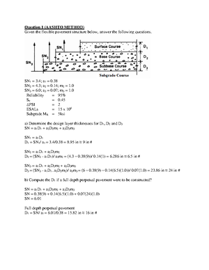 Sample Calculation- Aashto method - Question 1 (AASHTO METHOD) Given ...