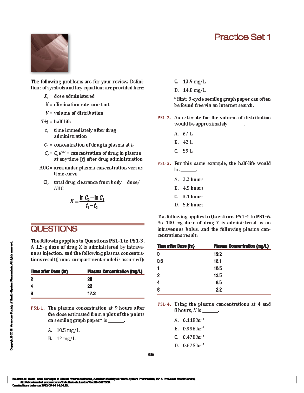 Pk practice set 1 - The following problems are for your review. Defini ...