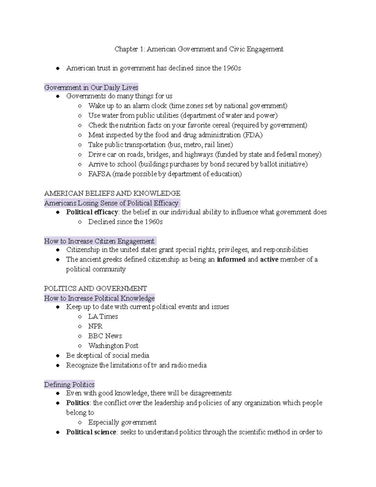 CH1 American Government and Civic Engagement - Studocu