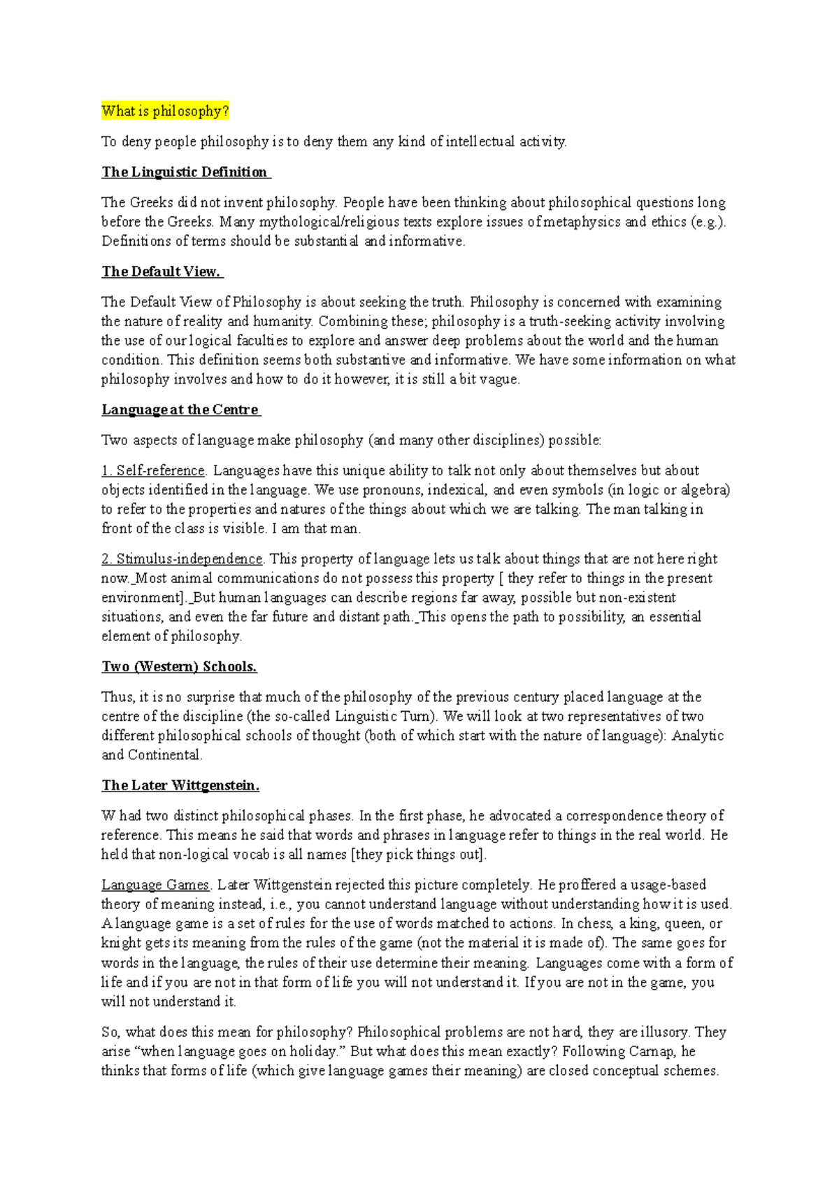 Philosophy course notes - What is philosophy? To deny people philosophy ...
