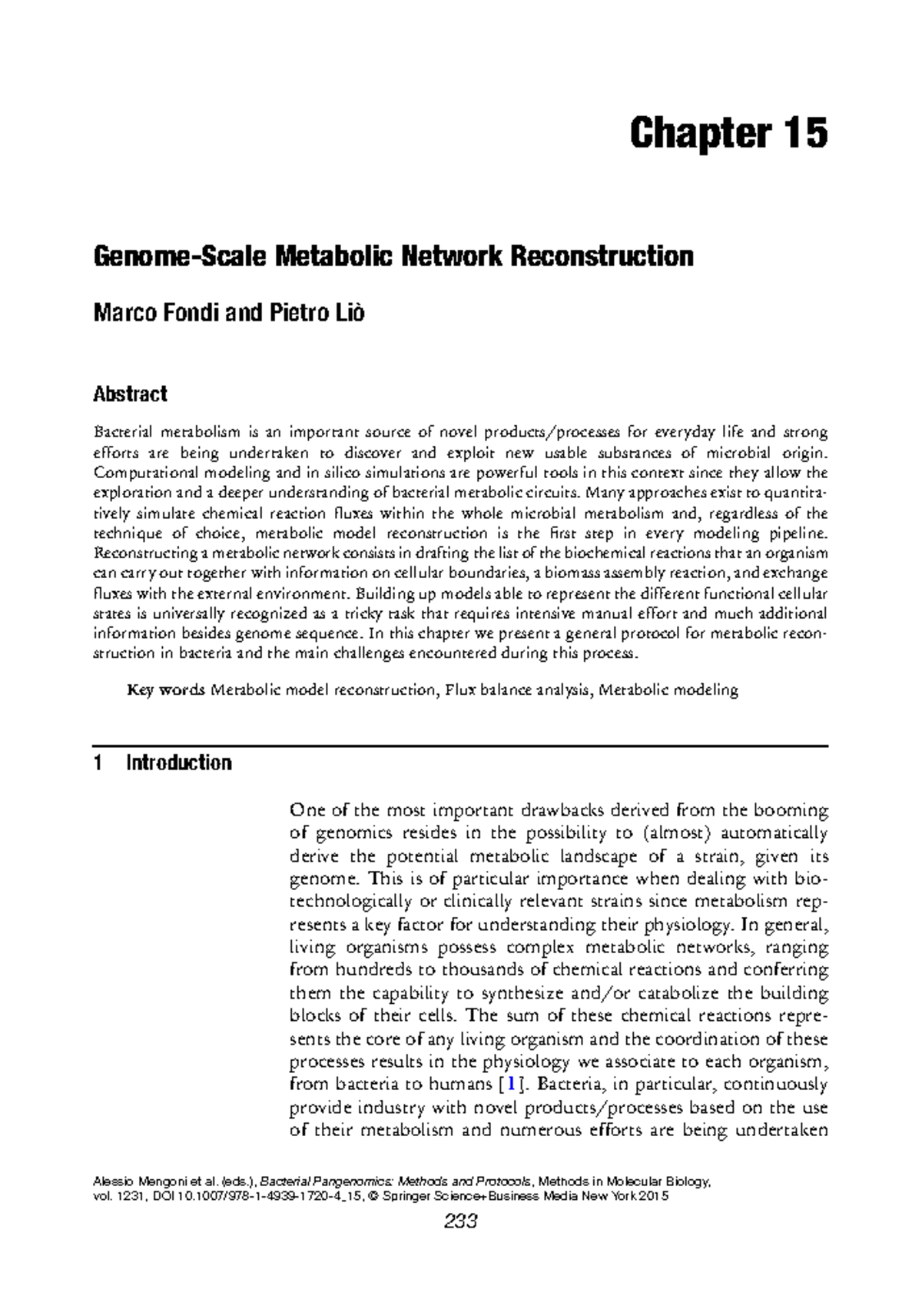 Genome Scale Metabolic Network Reconstruction 233 Alessio Mengoni Et