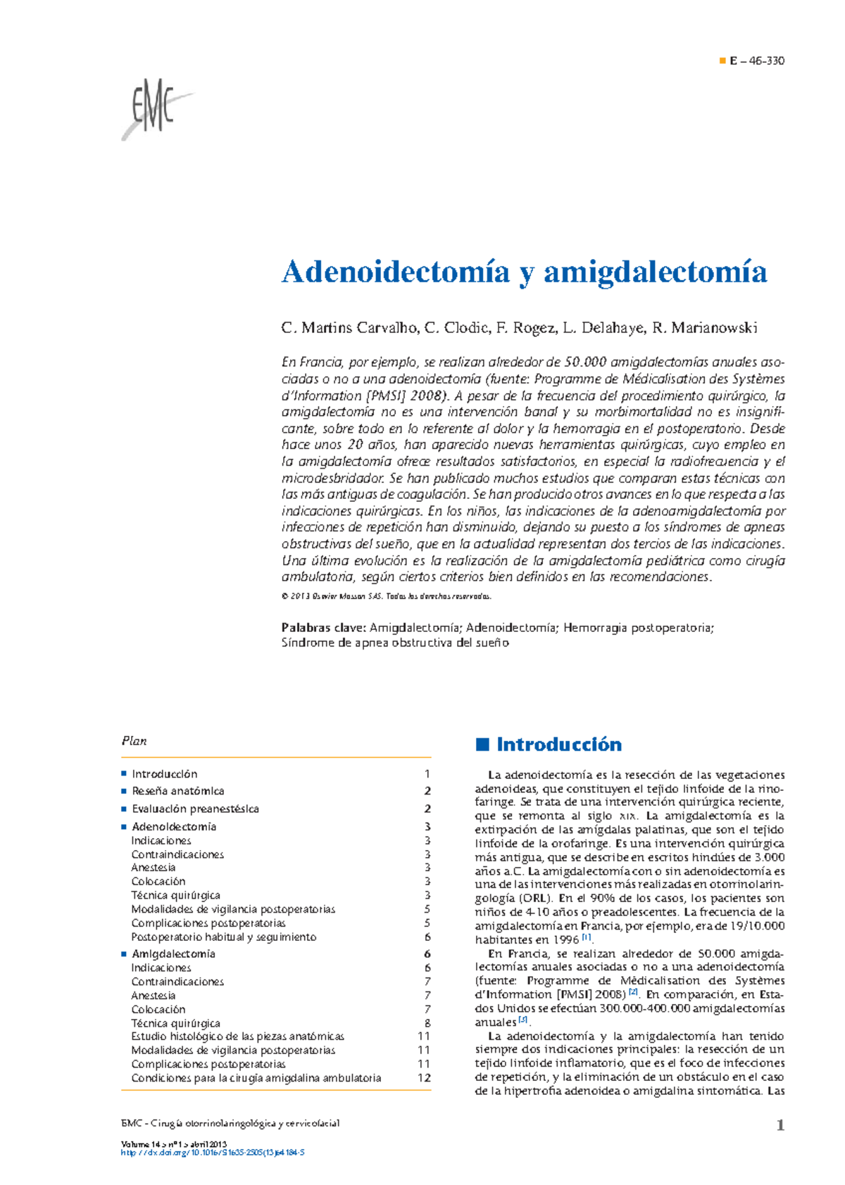 Adenoamigdalectomia - E – 46- Adenoidectomía y amigdalectomía C ...