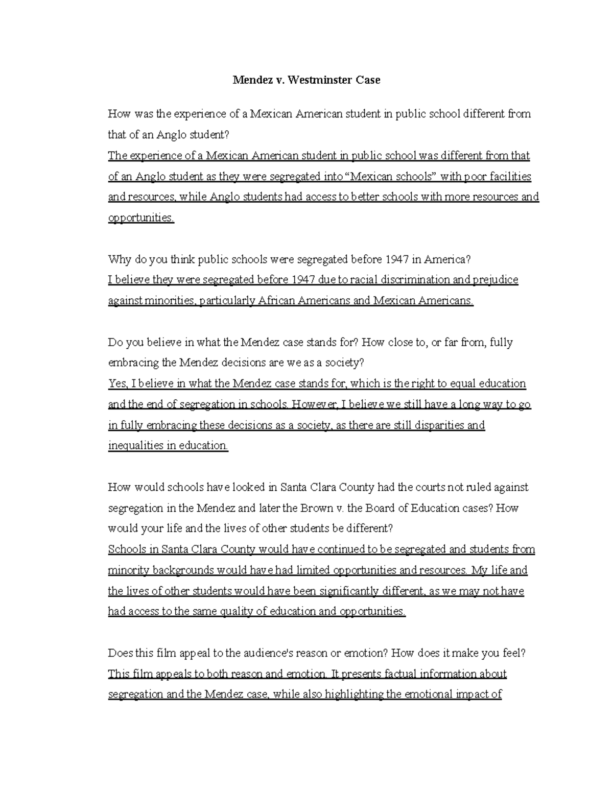 Mendez v. Westminster Case - Mendez v. Westminster Case How was the ...