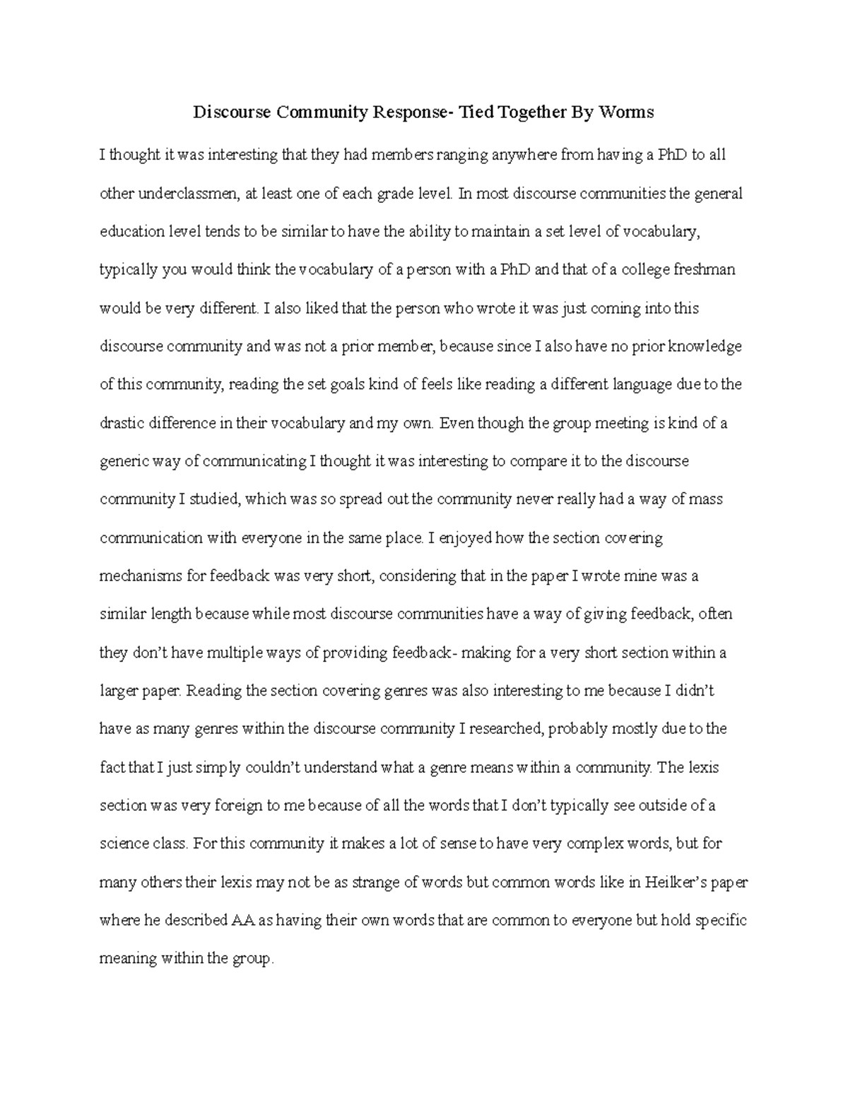 Discourse Community Response - In most discourse communities the ...