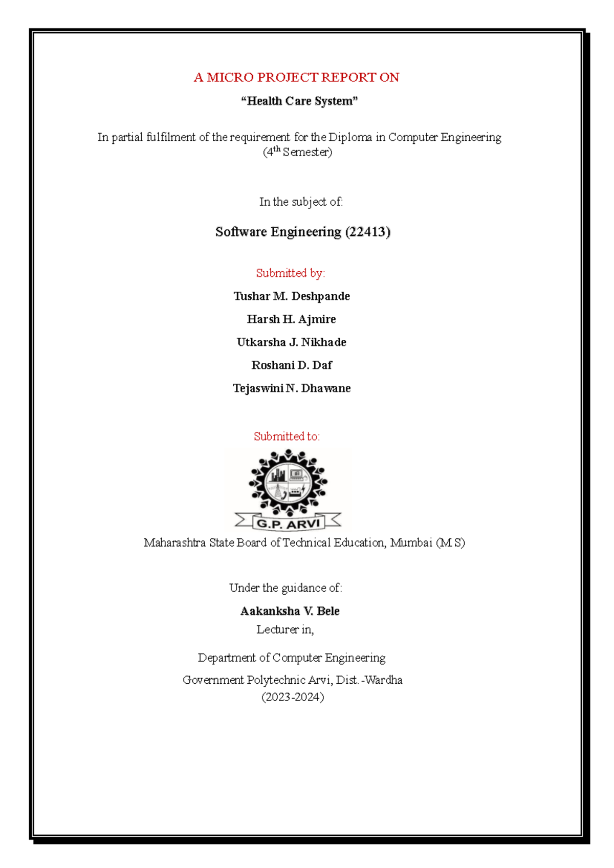 Sen Micro (4)-1-16 merged - A MICRO PROJECT REPORT ON “Health Care ...