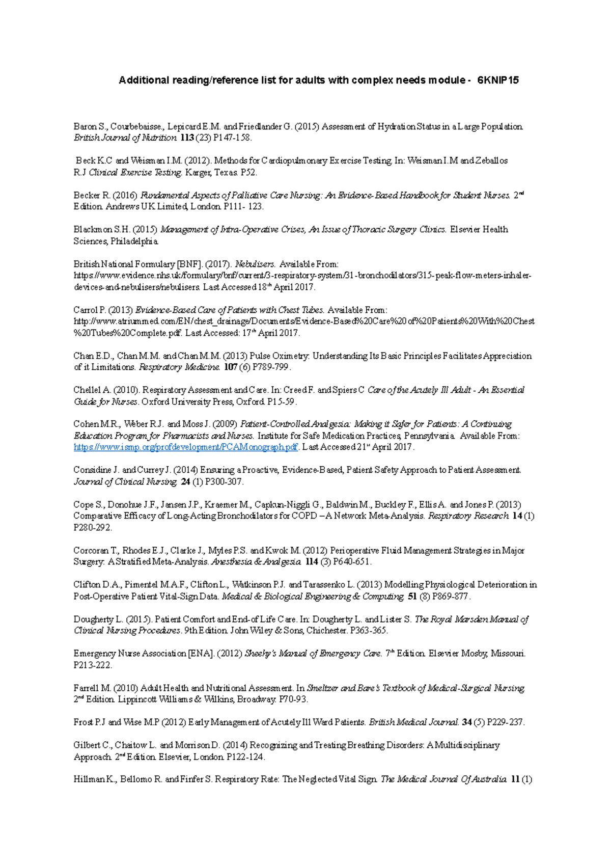 Additional reading list and references for module 6KNIP15 - Additional ...