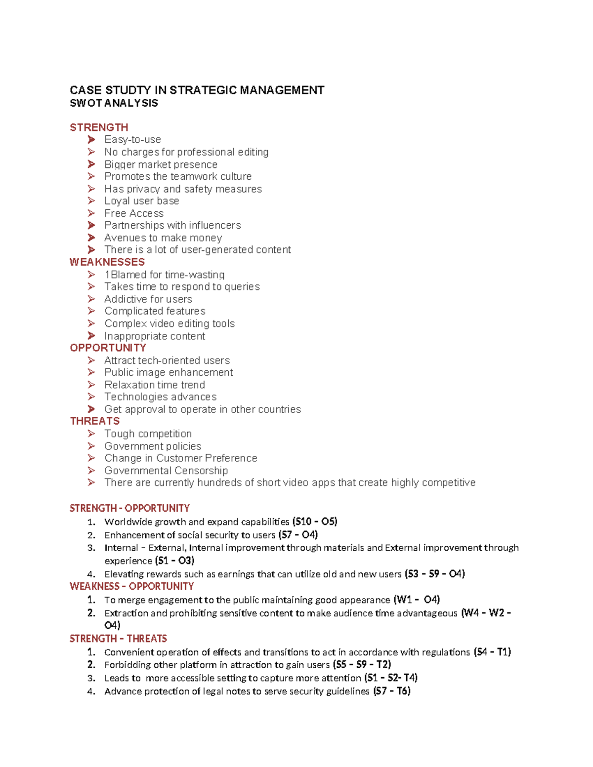 CASE Studty IN Strategic Management - CASE STUDTY IN STRATEGIC ...