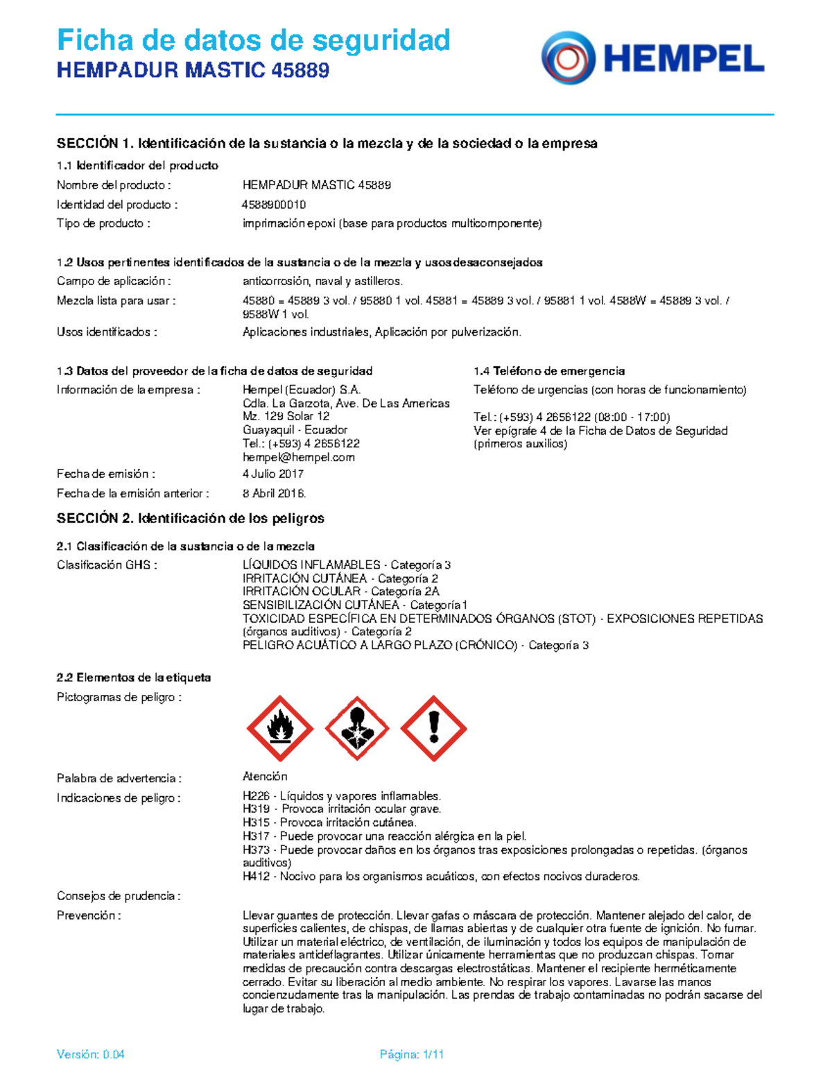 ( Anexo 1)- Ficha de datos de seguridad hempel 45880 - HEMPADUR MASTIC ...