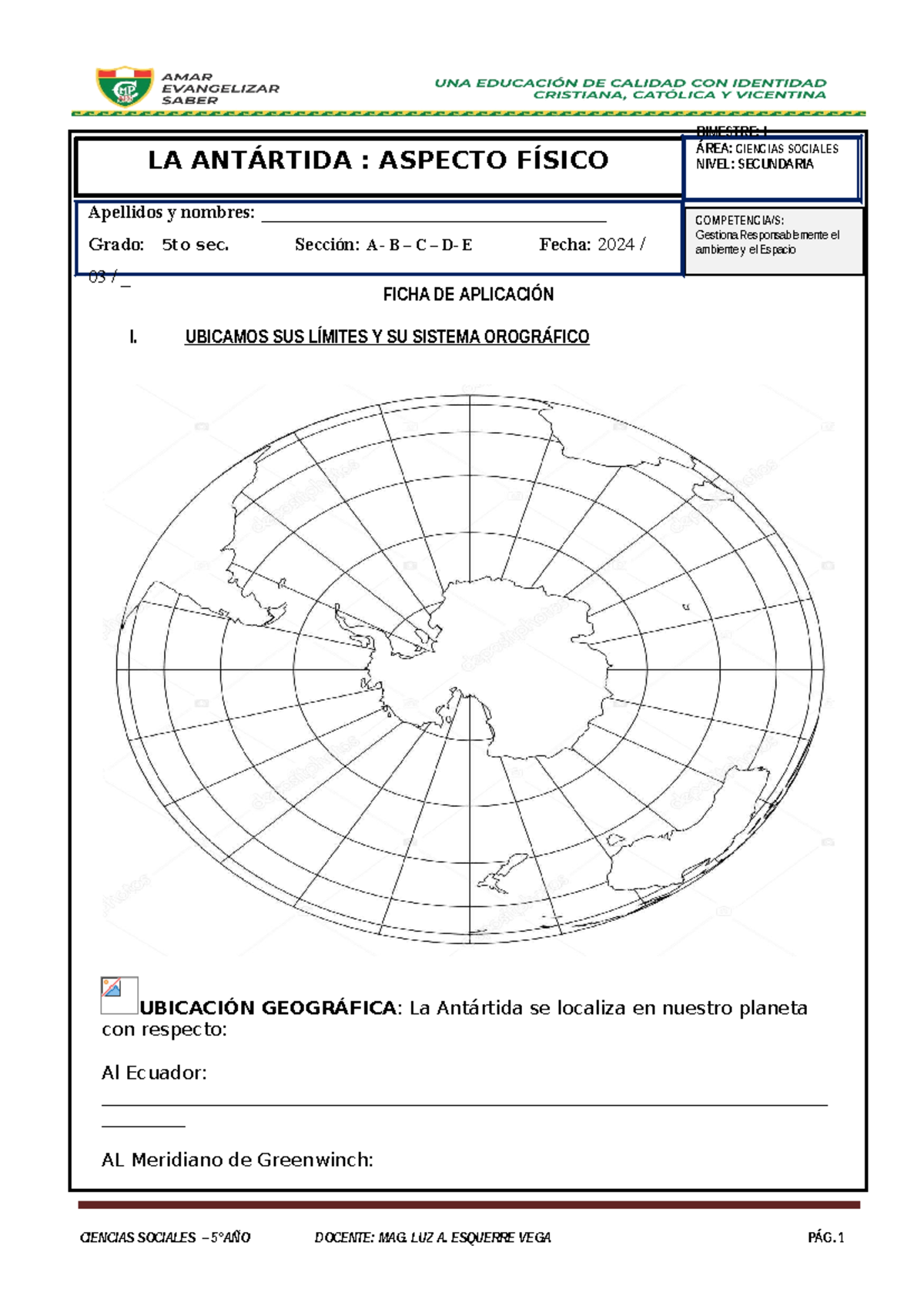 Ficha de Aplicac. LA Antartida - FICHA DE APLICACIÓN I. UBICAMOS SUS ...