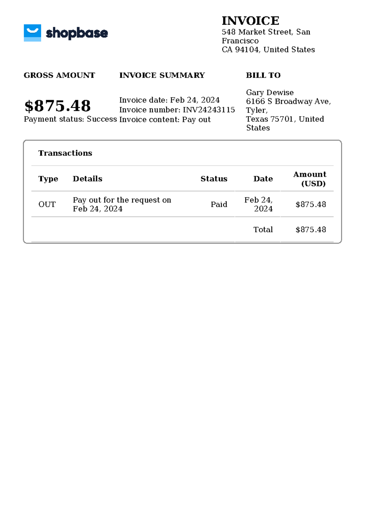 Invoice-download - INVOICE 548 Market Street, San Francisco CA 94104 ...