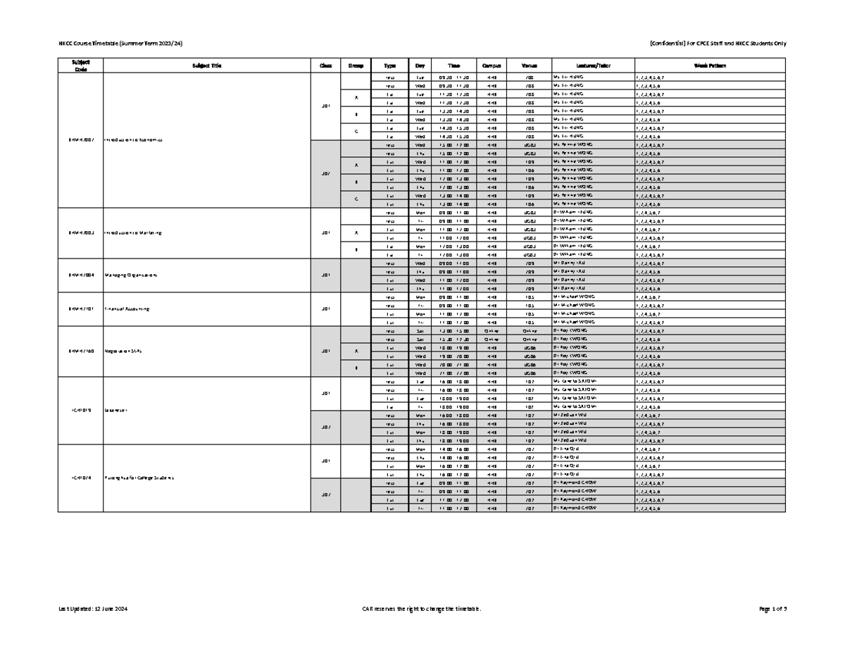 HKCC Course Timetable - 321 - Subject Code BHMH2160 Negotiation Skills ...
