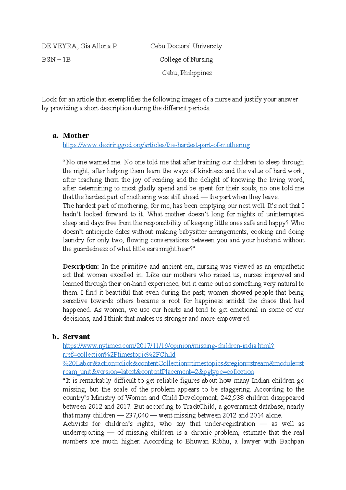 TFN - History of Nursing - DE VEYRA, Gia Allona P. BSN 1B Cebu ...