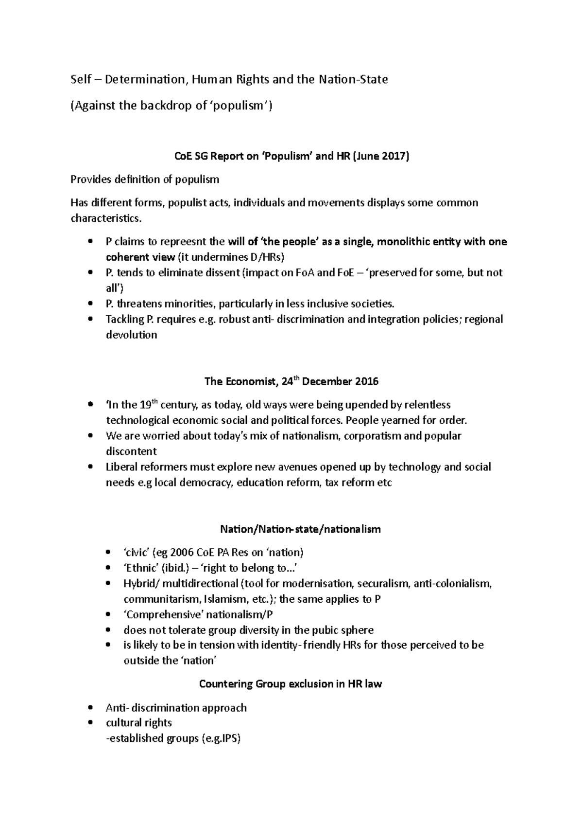 Lecture 2 - Self – Determination, Human Rights and the Nation-State ...