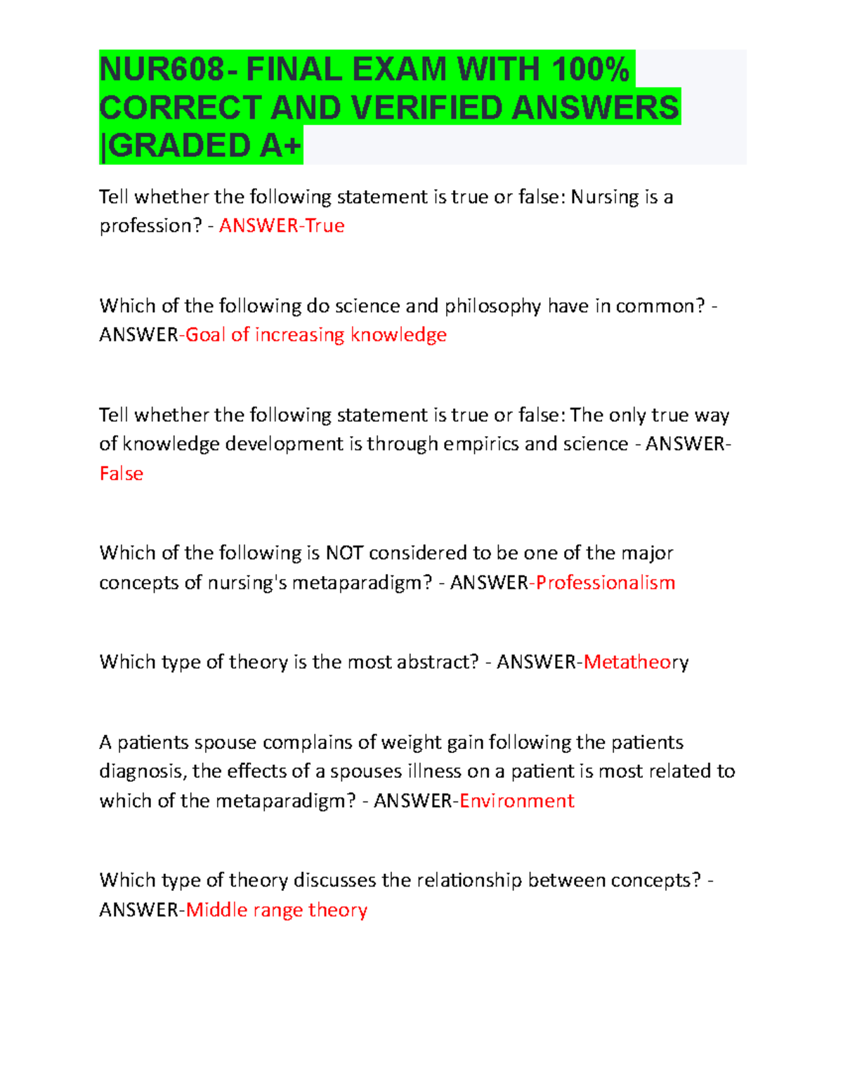 NUR 608 - NURS 608 - CORRECT AND VERIFIED ANSWERS |GRADED A+ Tell ...