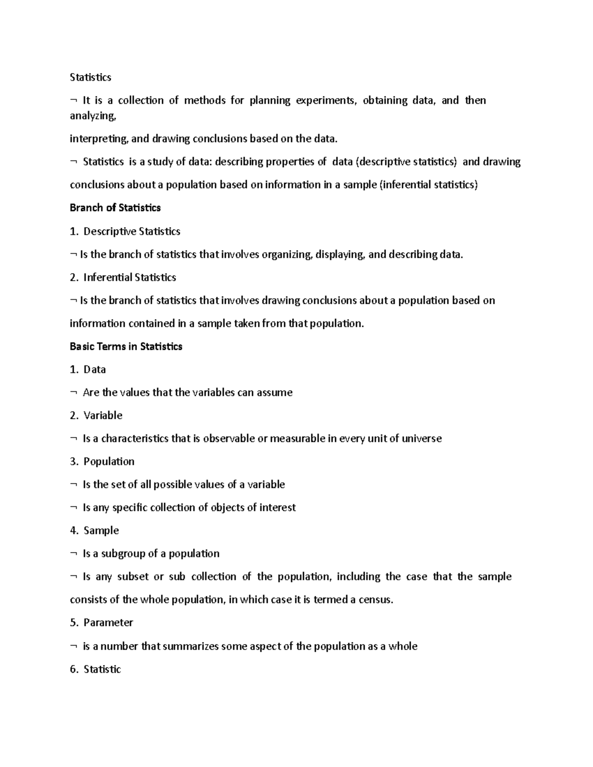 Quantitative methods notes - Statistics analyzing, It is a collection ...