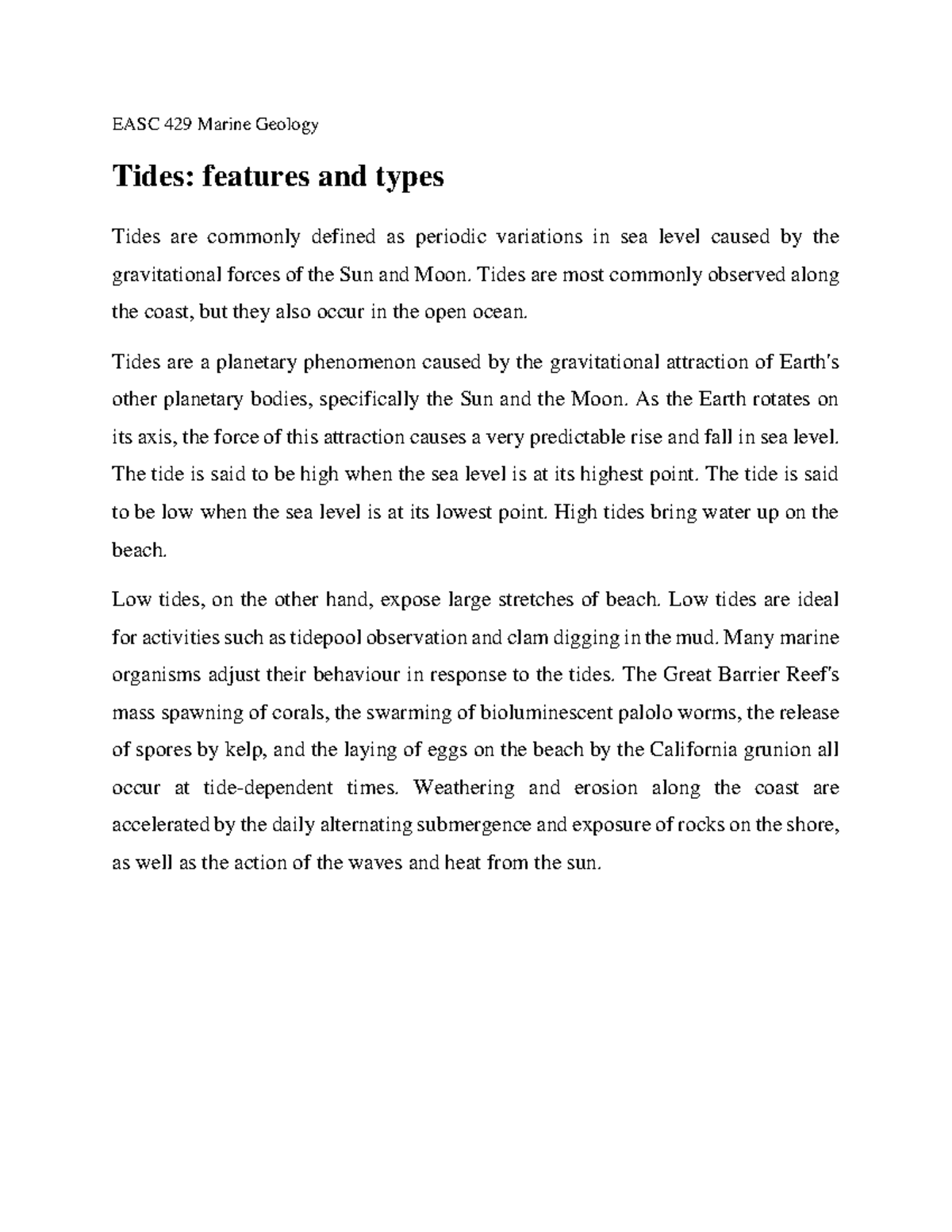Tides features and types - Tides are most commonly observed along the ...