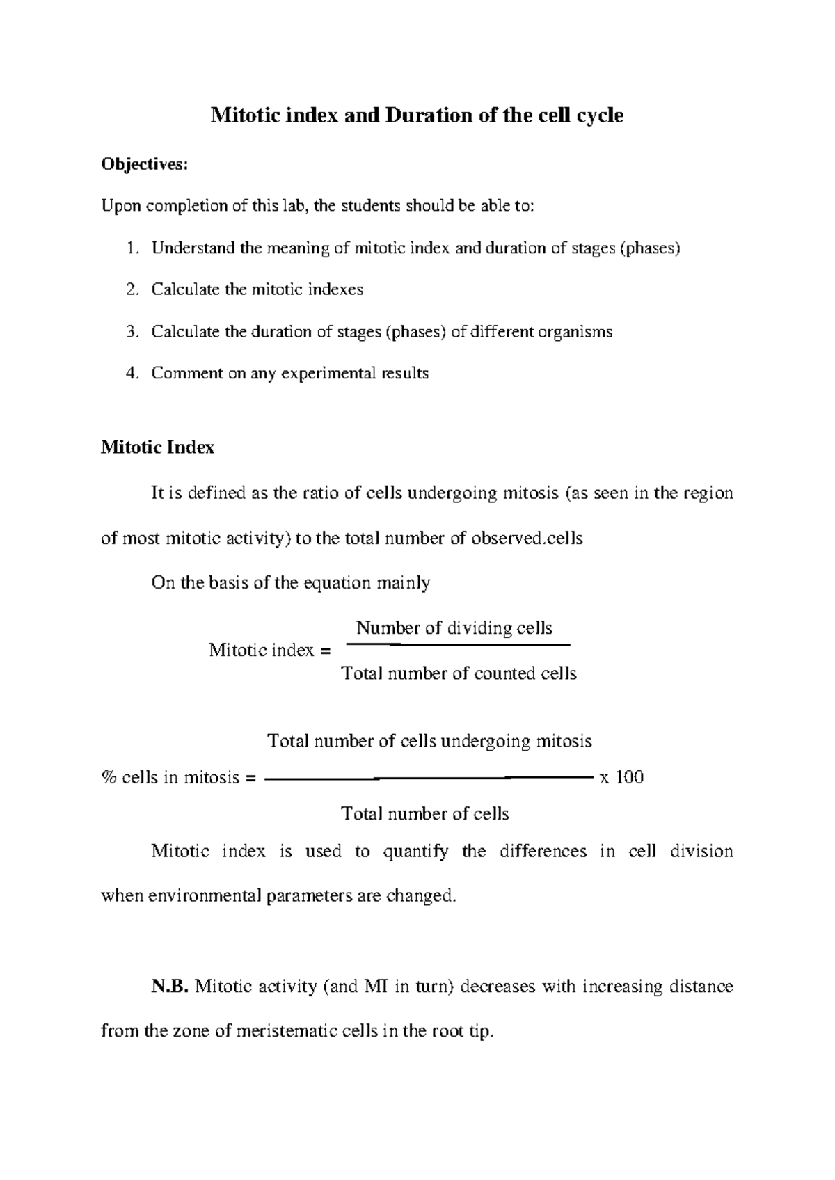 Mitotic Index - Summary Biodiversity And Cell Biology - Mitotic index ...