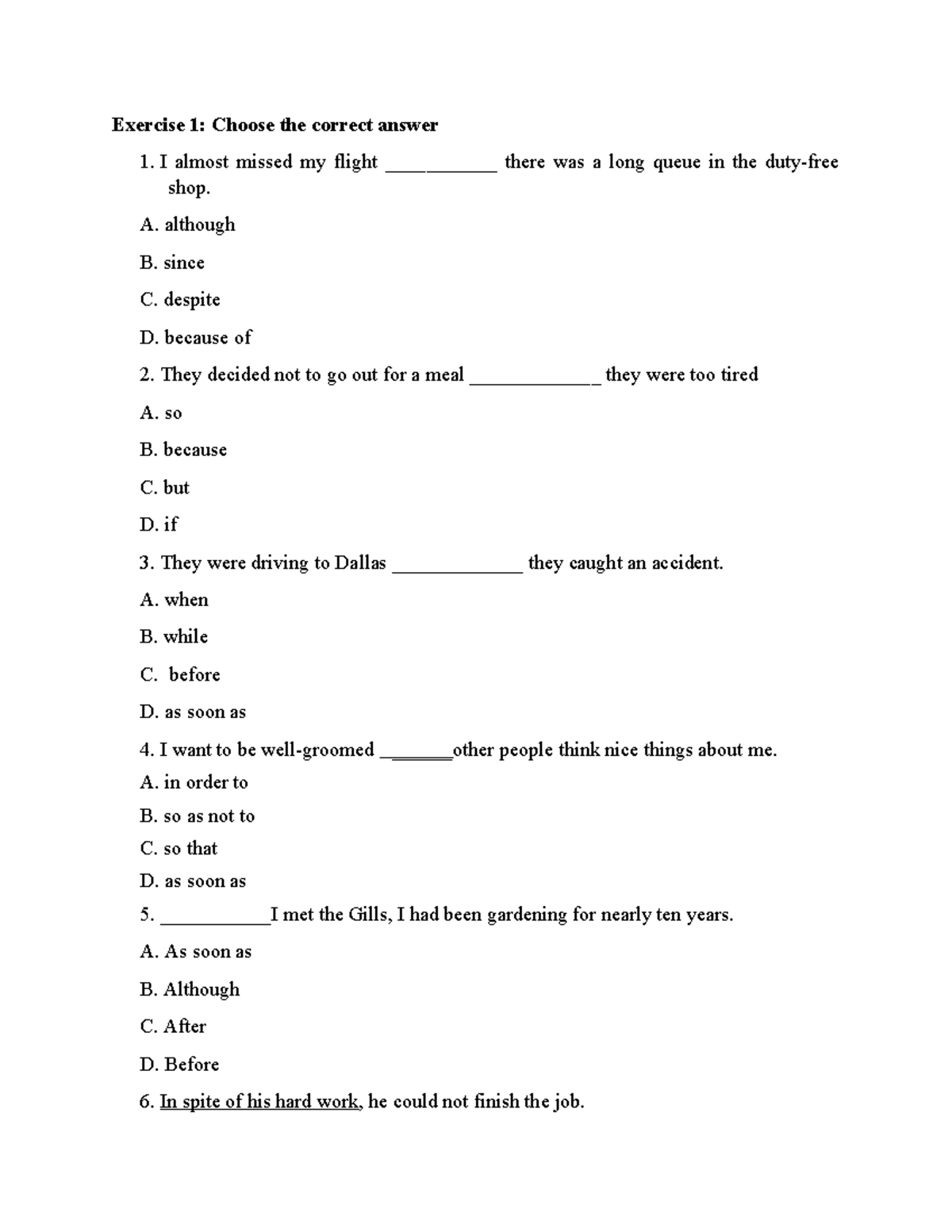 Chuyen de 3 exercise - Exercise 1: Choose the correct answer 1. I ...