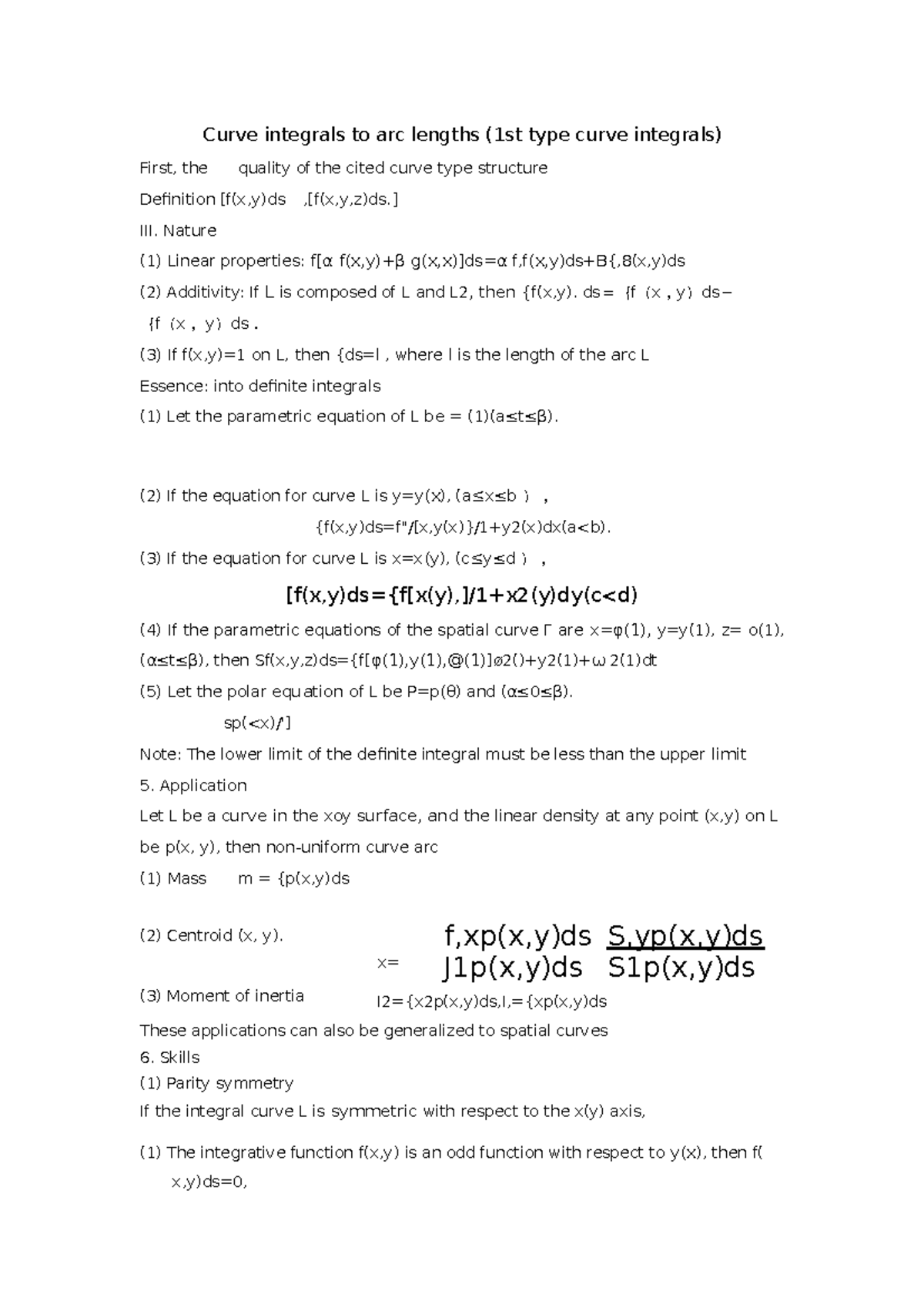 MTH 253 Curve integrals to arc lengths - Curve integrals to arc lengths (1st type curve ...