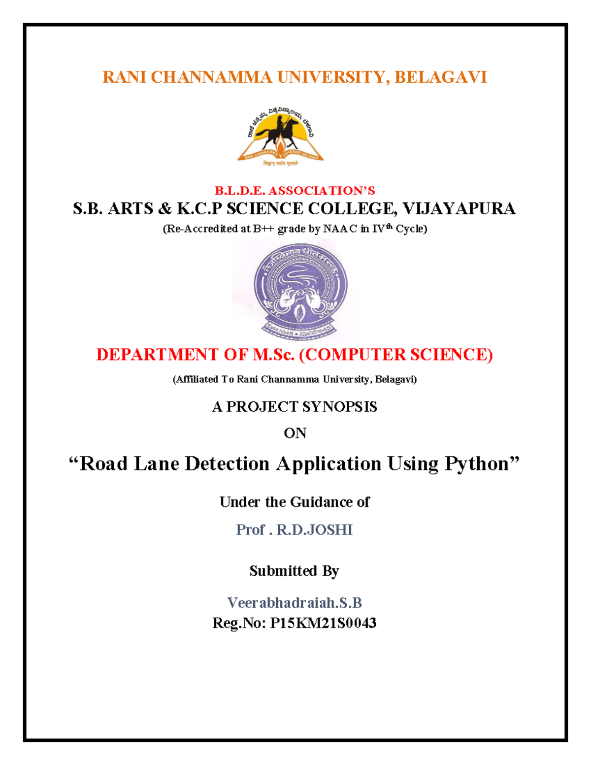 Mysynopsisfinal - gtgbngr - RANI CHANNAMMA UNIVERSITY, BELAGAVI B.L.D ...