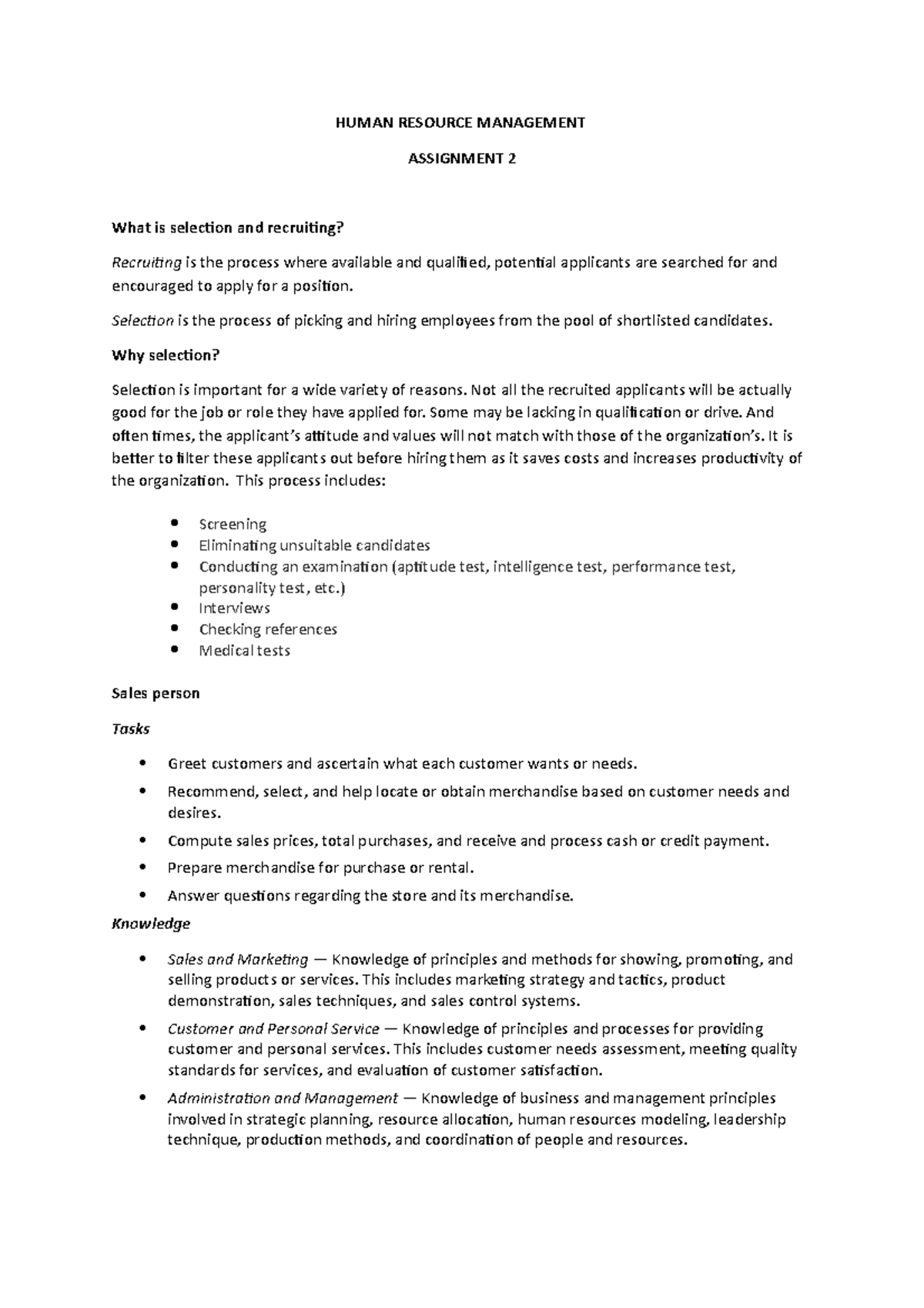 HRM Assignment 2 - Mandatory - HUMAN RESOURCE MANAGEMENT ASSIGNMENT 2 ...