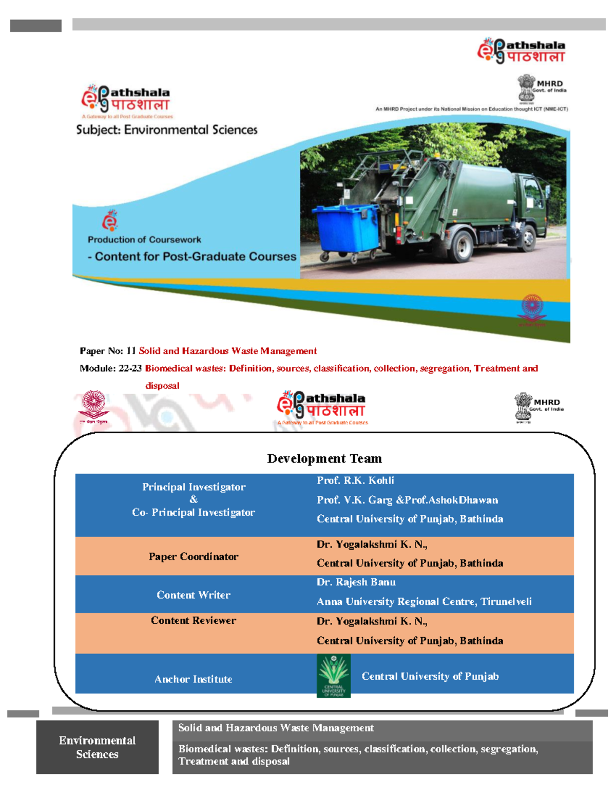 Module Name/Title: Biomedical wastes: Definition, sources ...