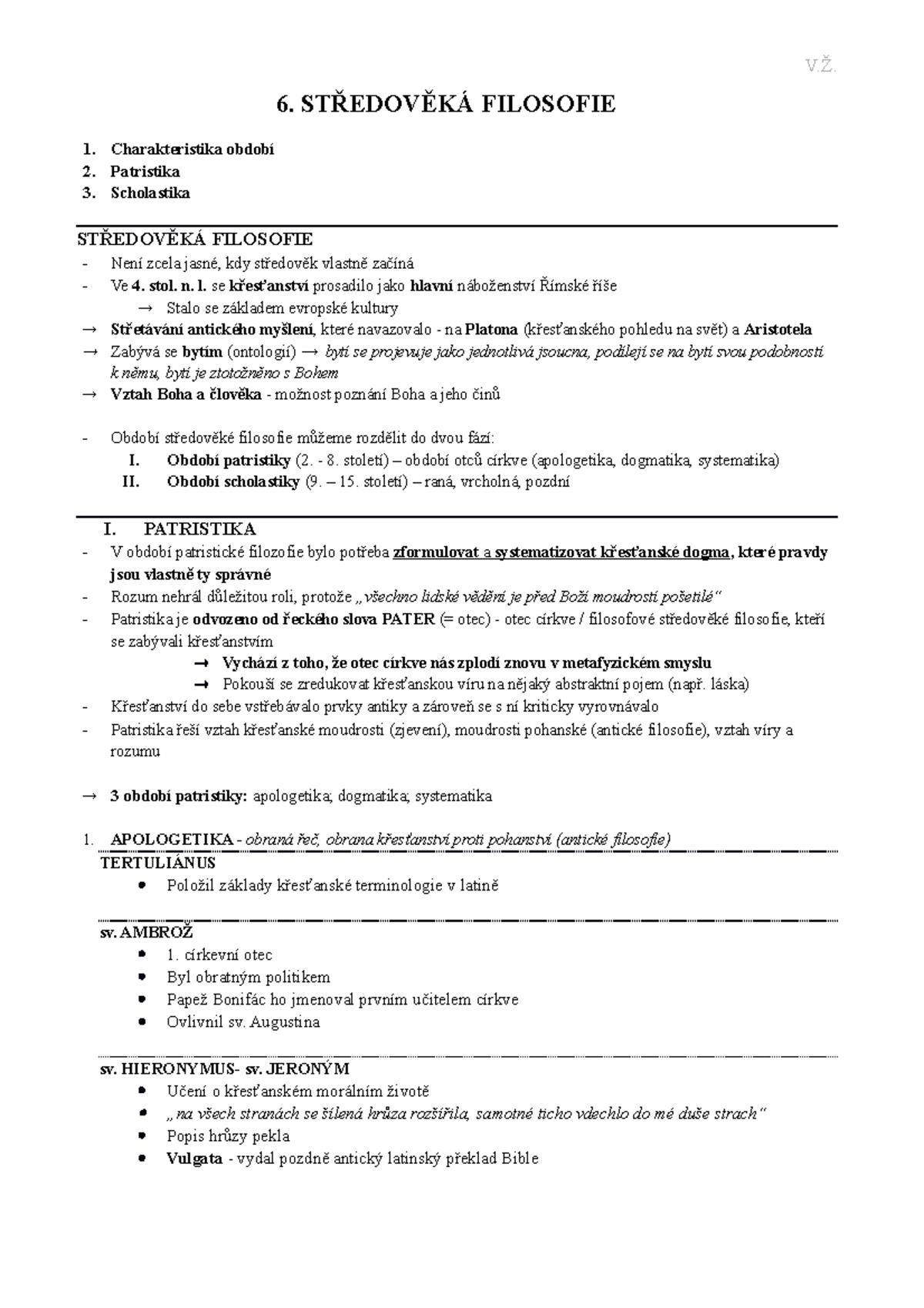 6. středověká filosofie - 6. STŘEDOVĚKÁ FILOSOFIE Charakteristika ...