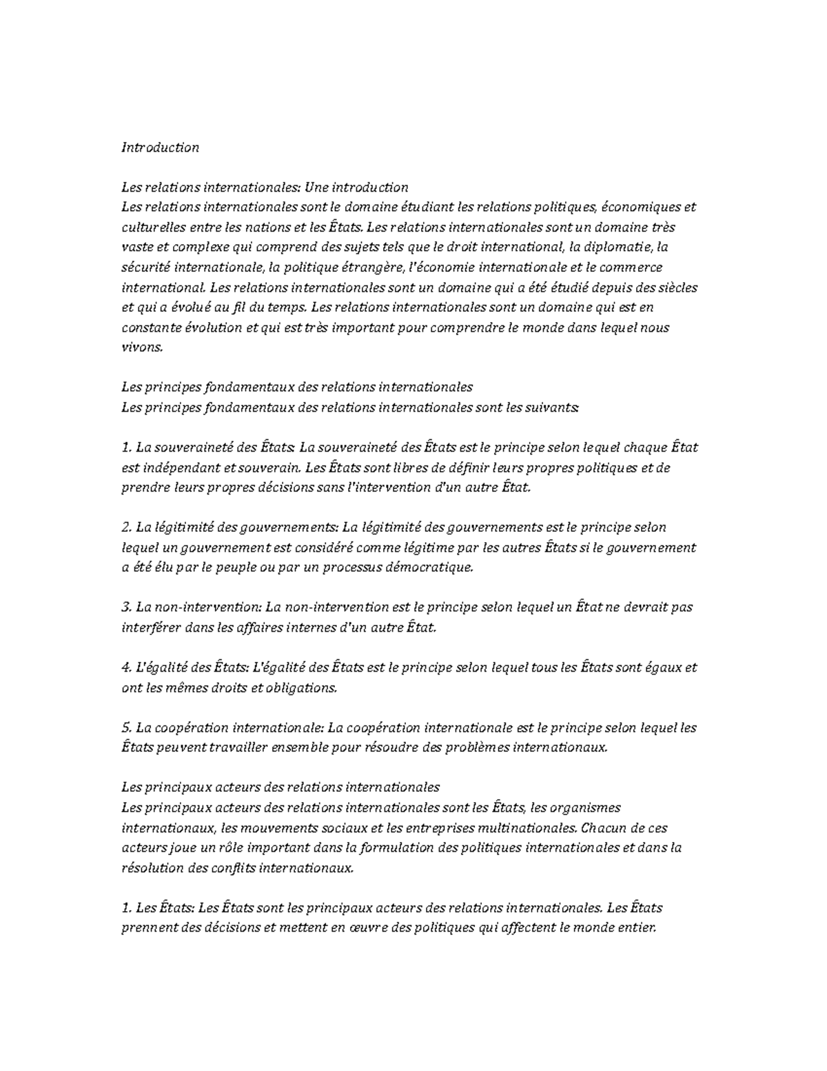 International Relations note study - Introduction Les relations ...