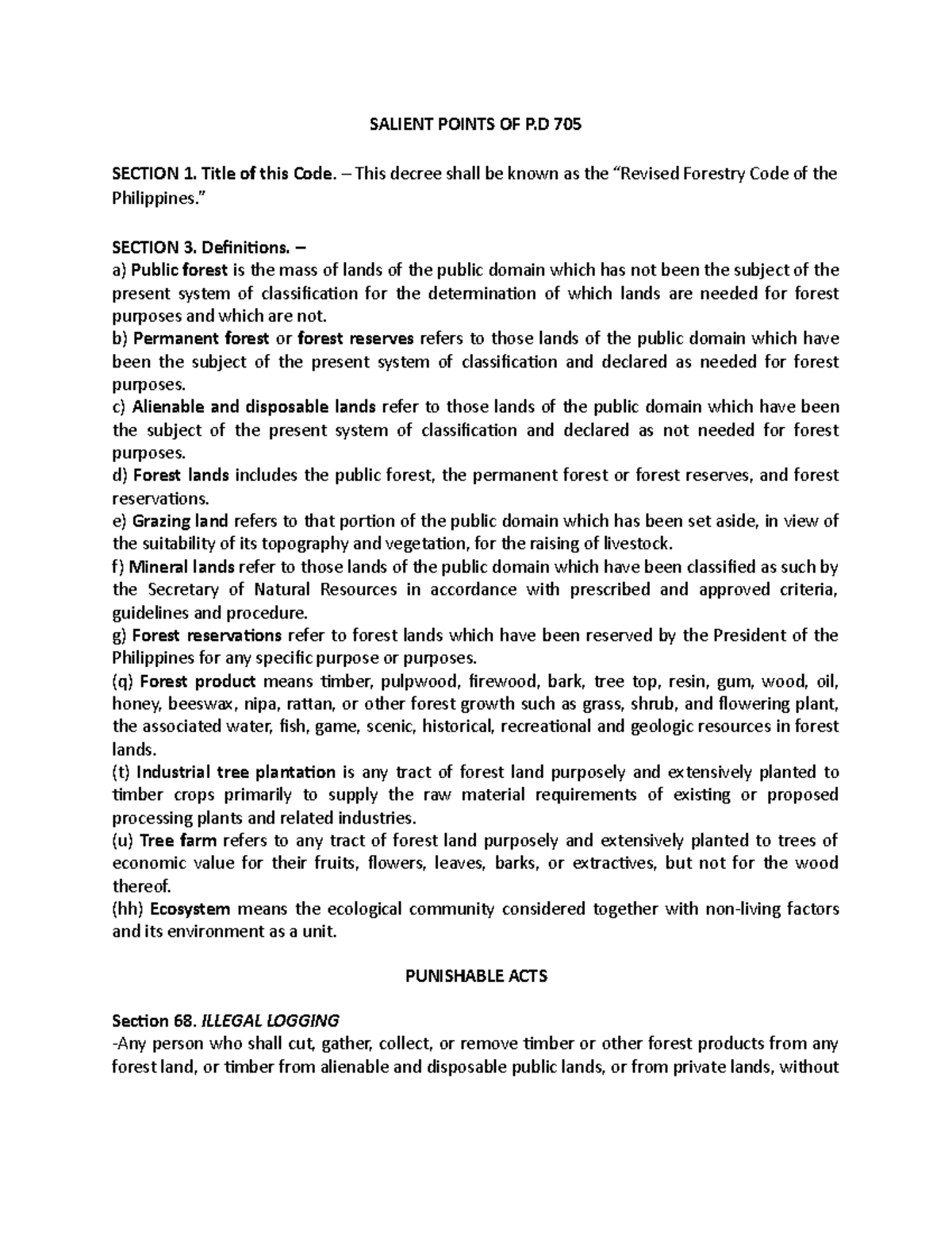 PD-705 - LECTURES NOTE IN PD-705 - SALIENT POINTS OF P 705 SECTION 1. Title of this Code. – This ...