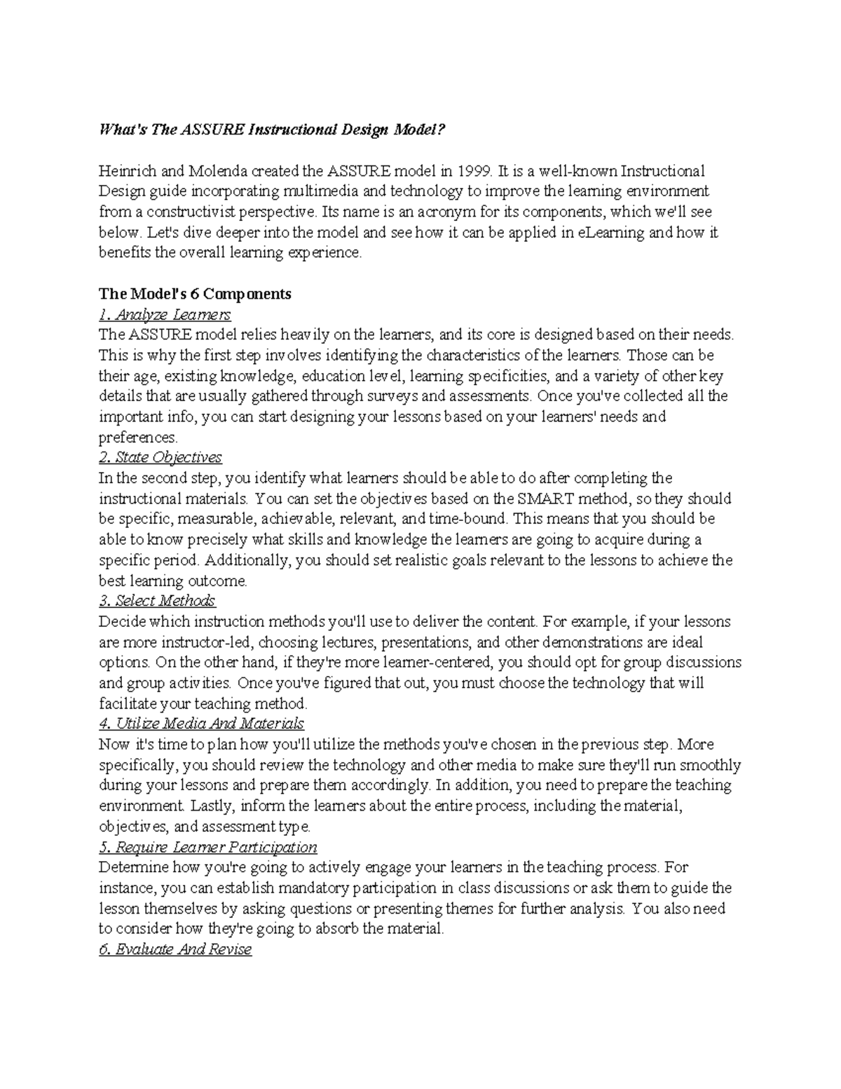 Assure model(written report) group 4 - What's The ASSURE Instructional ...