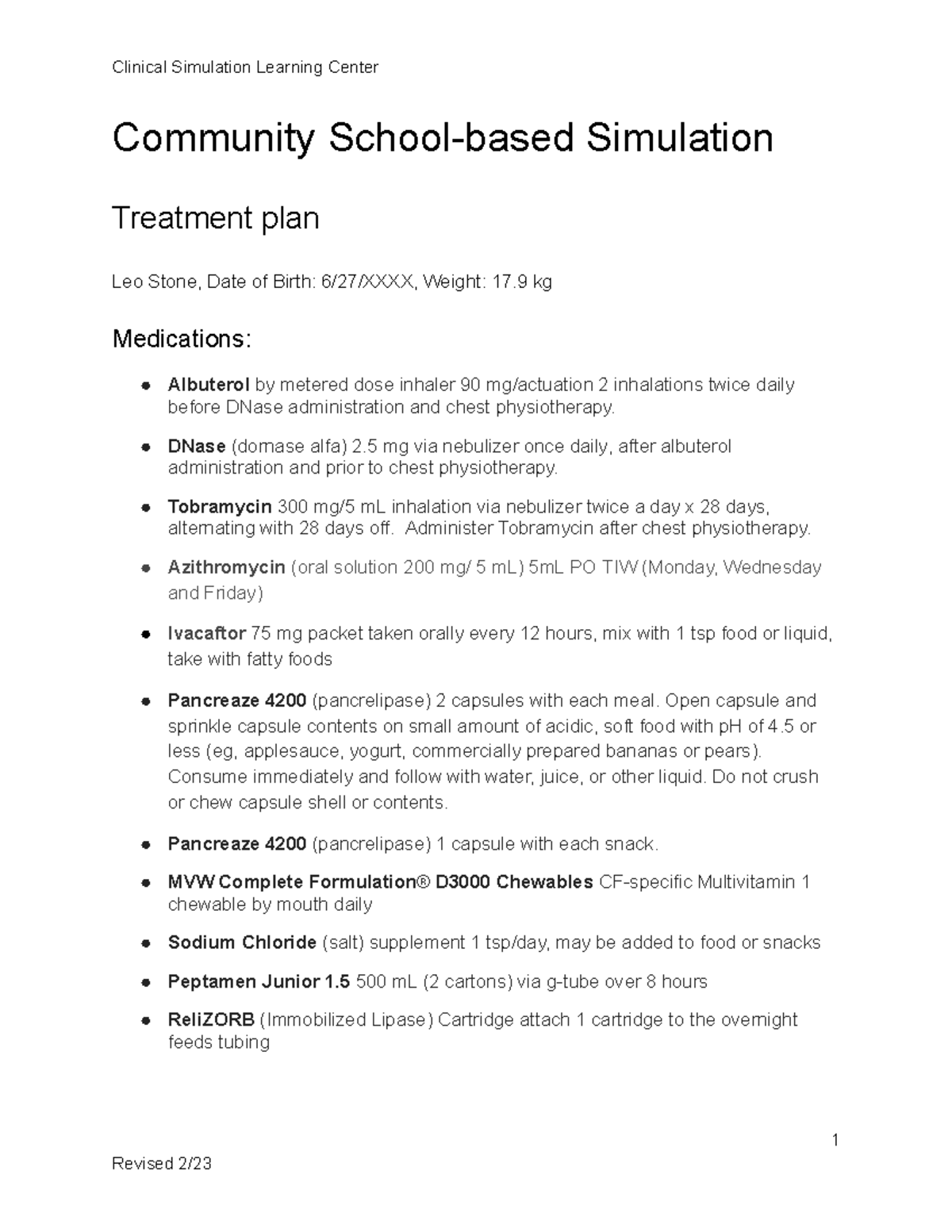 Leo Treatment Plan - Sim - Clinical Simulation Learning Center ...