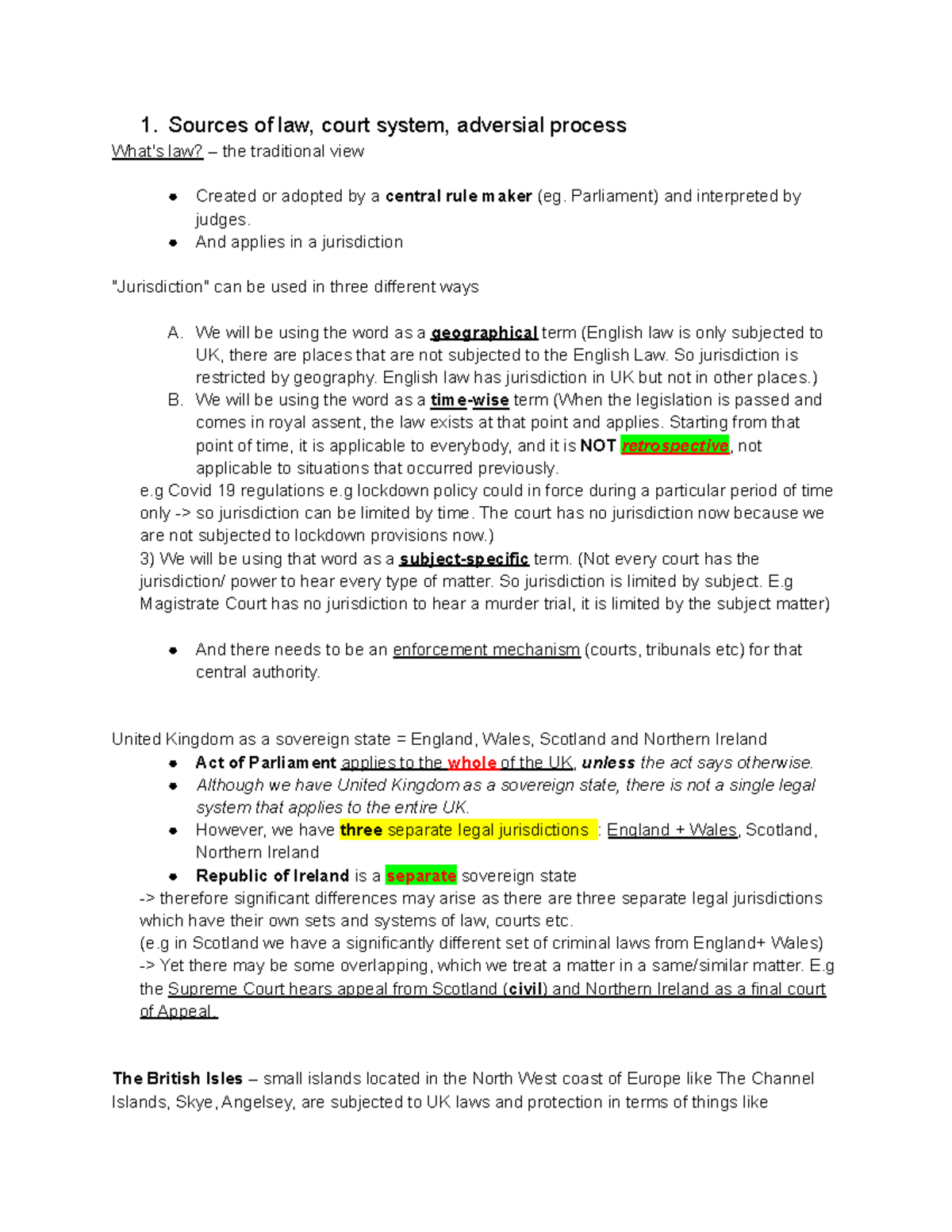 Sources of law, court system, adversial process - 1. Sources of law ...