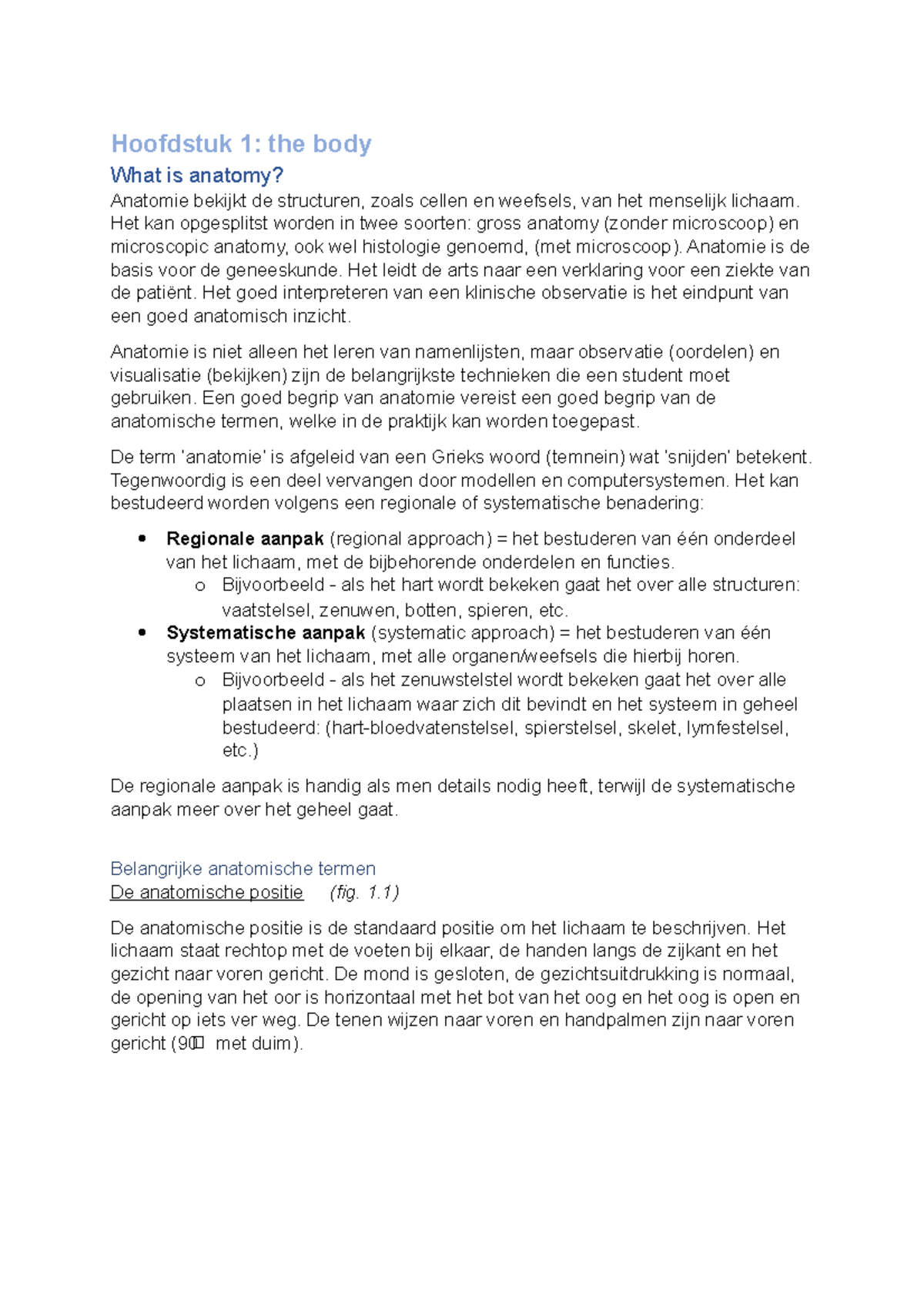 Geneeskunde Samenvatting Anatomie Hoofdstuk 1 The Body What Is