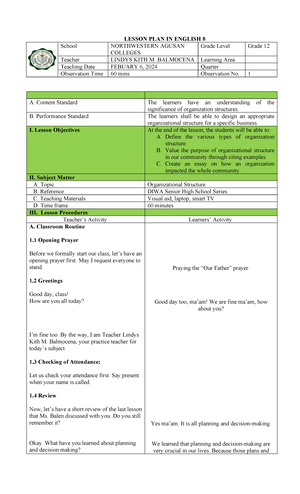 ESP 10 Week 1-2 - ESP-10 - SEMI-DETAILED ESP LESSON PLAN GRADE LEVEL 10 QUARTER / DOMAIN FIRST ...