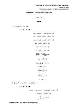Differential Equation-Flow and Mixture- Problem SET - PROBLEM SETS ...