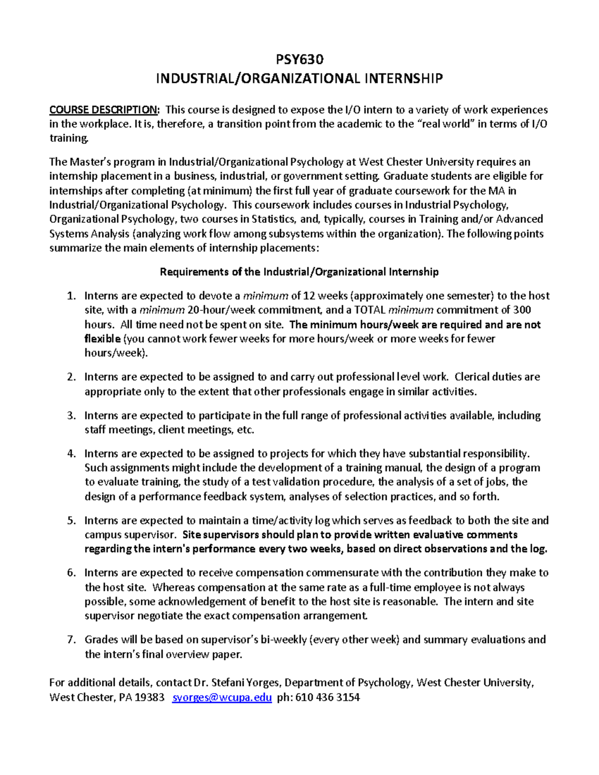 Io Internship Syllabus - PSY INDUSTRIAL/ORGANIZATIONAL INTERNSHIP ...