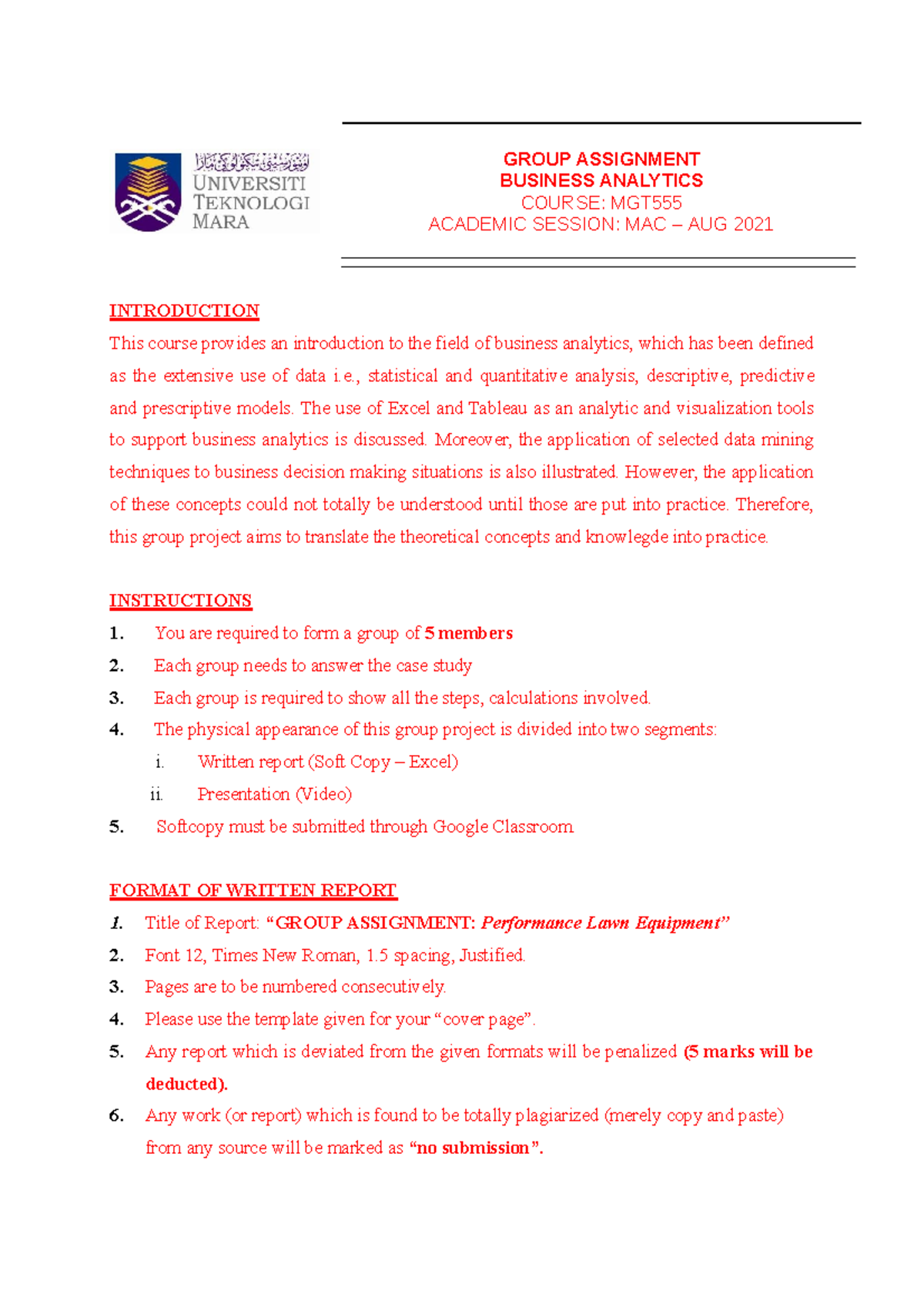 Group assignment - GROUP ASSIGNMENT BUSINESS ANALYTICS COURSE: MGT ...