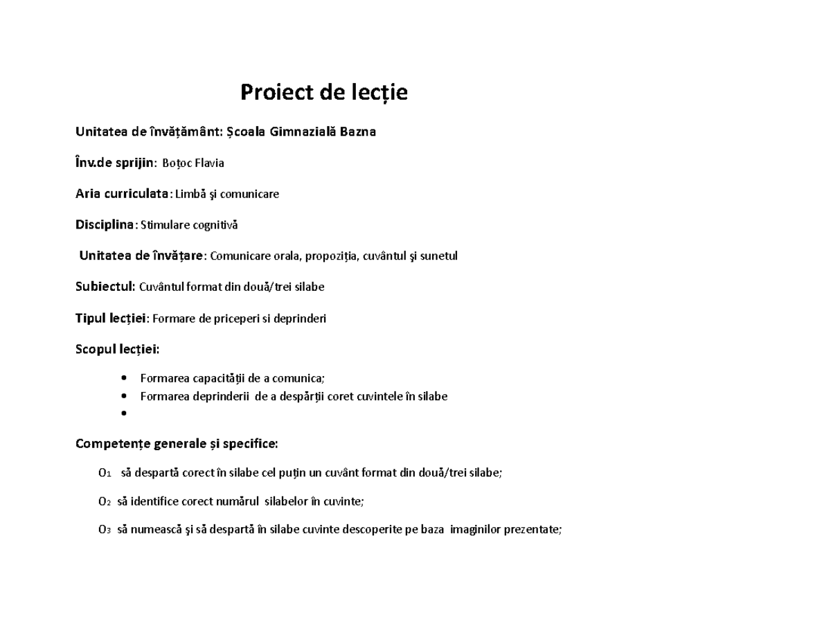 14 proiect 2 - LECTIE - Proiect de lecţie Unitatea de învăţământ ...