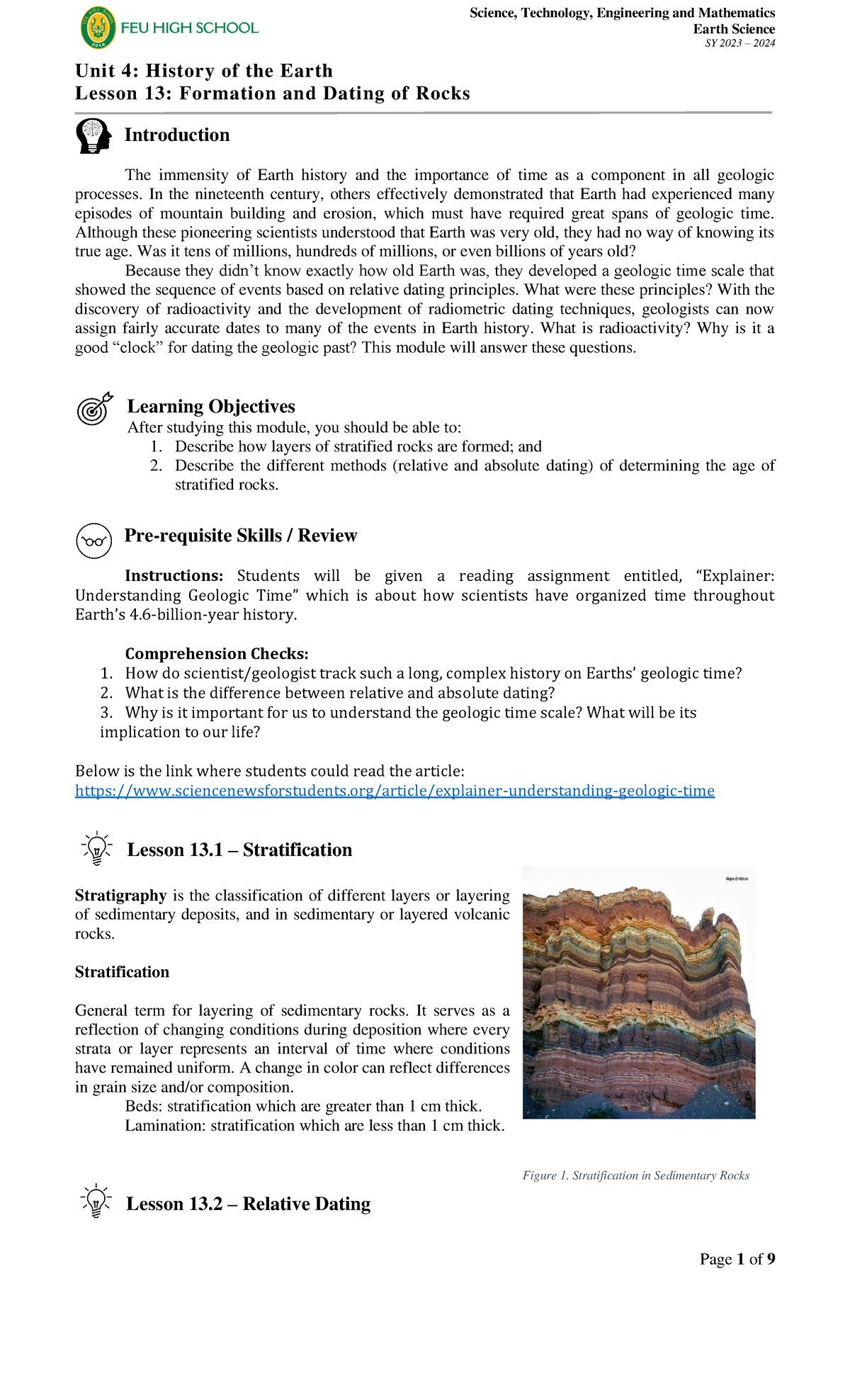 ES-Study-Guide Lesson 13-Formation-and-Dating-of-Rocks - Earth Science ...