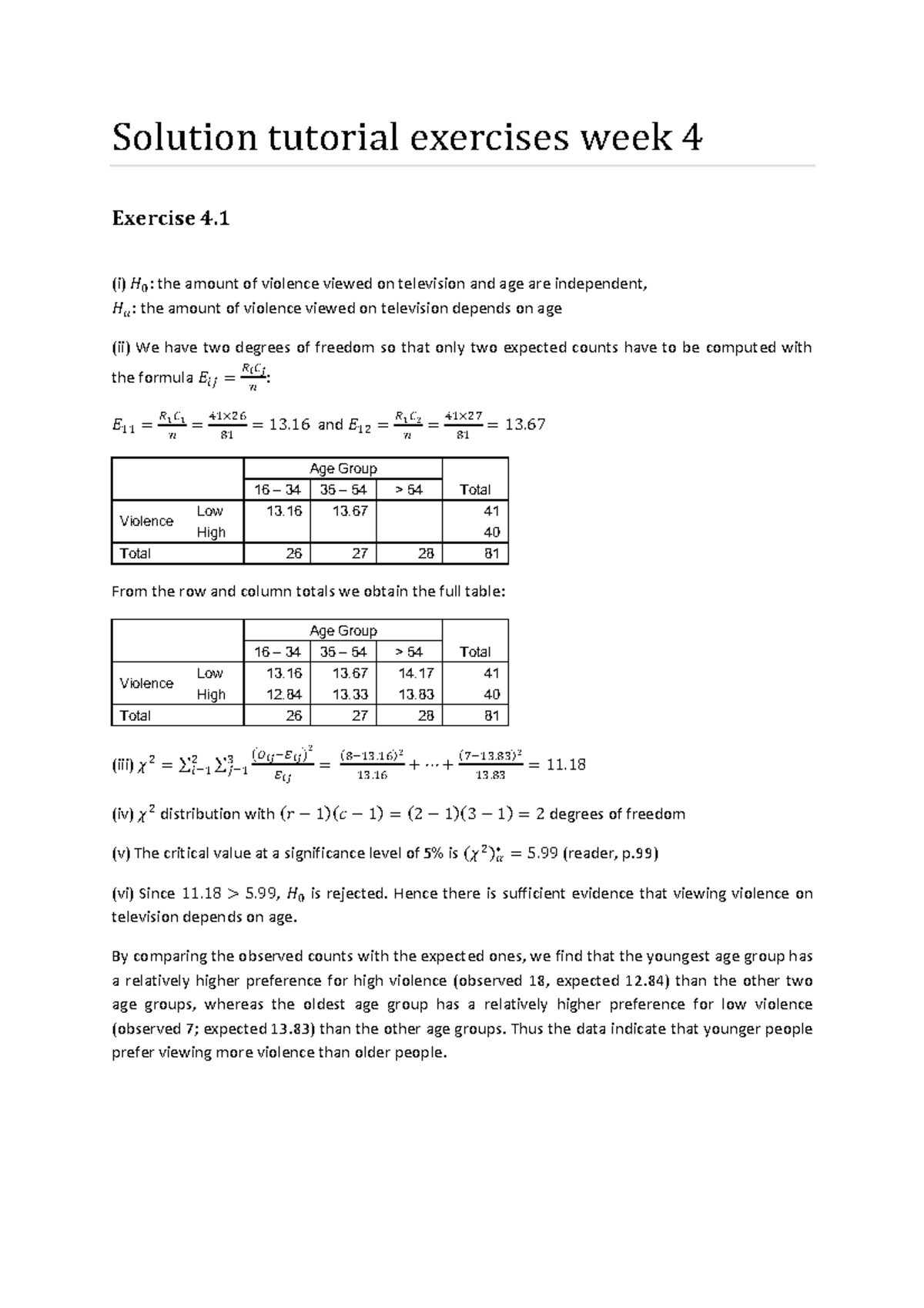 Tutorial Exercise 4 Solutions - Solution tutorial exercises week ...