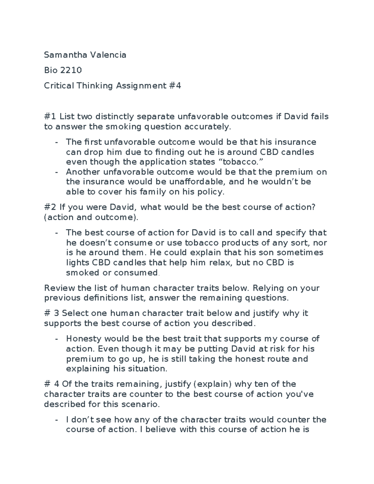 Critical Thinking #4 - assignment case study - Samantha Valencia Bio ...