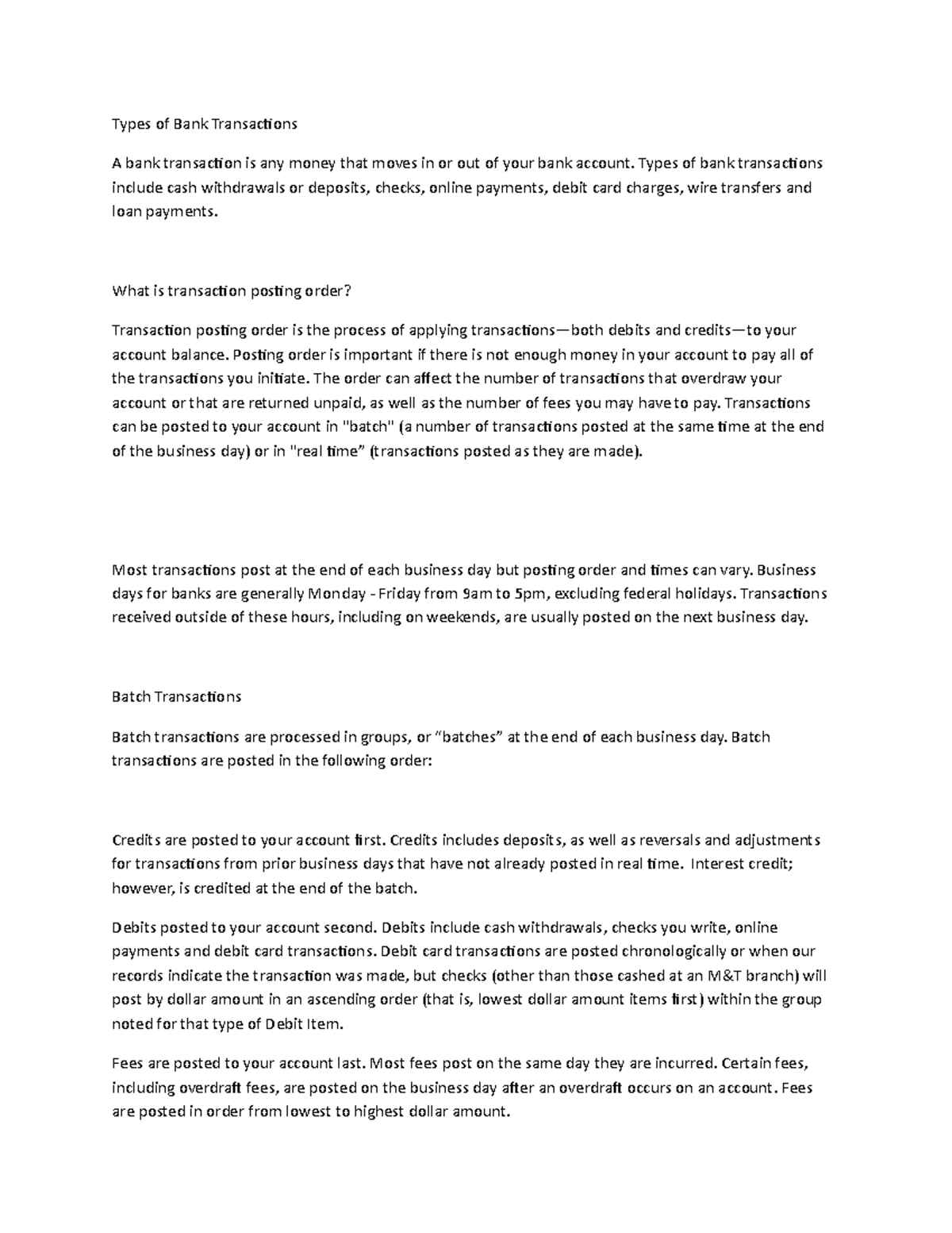 Types of banking transactions - Types of Bank Transactions A bank ...