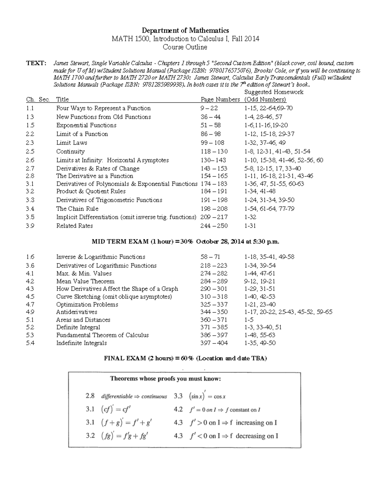 MATH1500Outline - Department of Mathematics MATH 1500, Introduction to ...