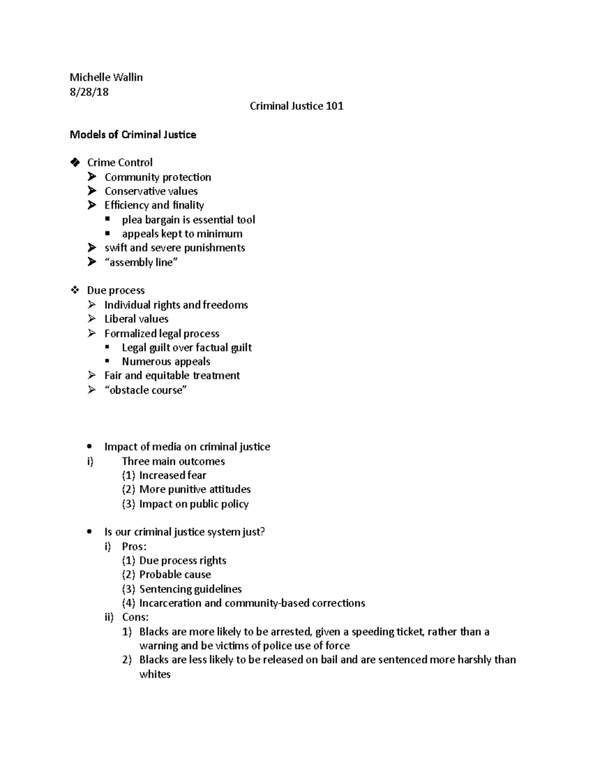 criminal justice 101: introduction to criminal justice notes - Michelle ...