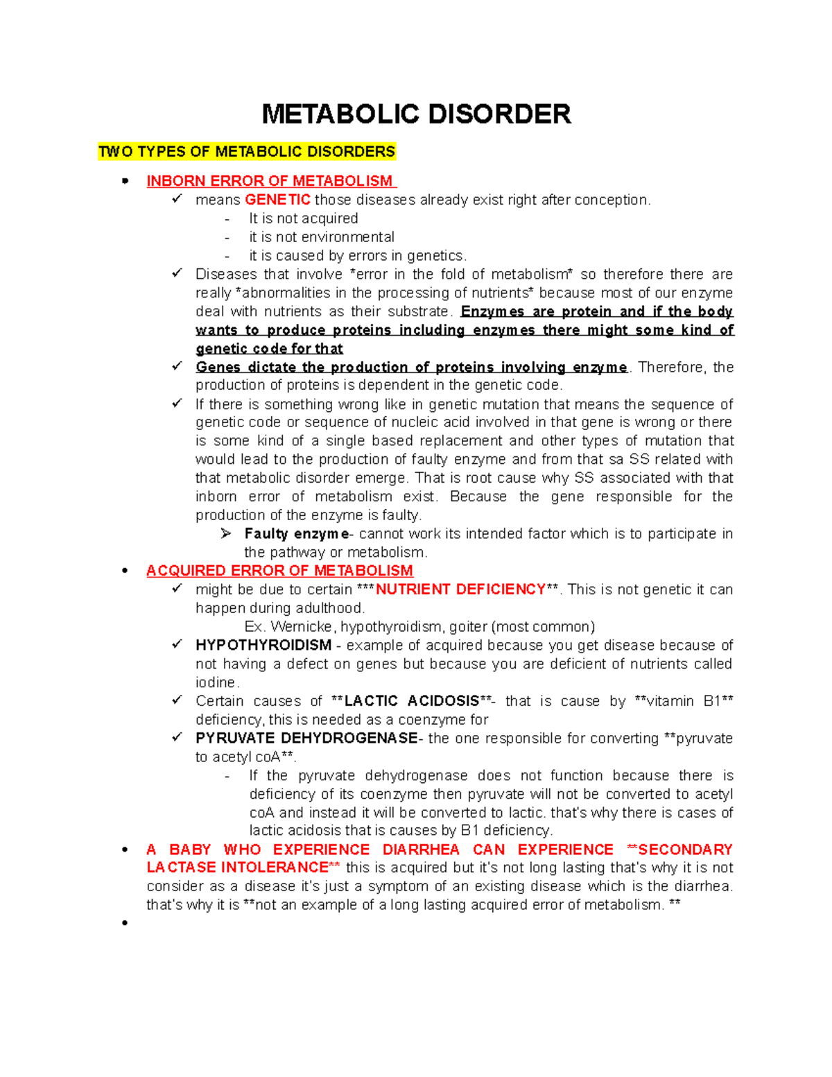 Metabolic Disorder (Midterm Exam) - METABOLIC DISORDER TWO TYPES OF ...
